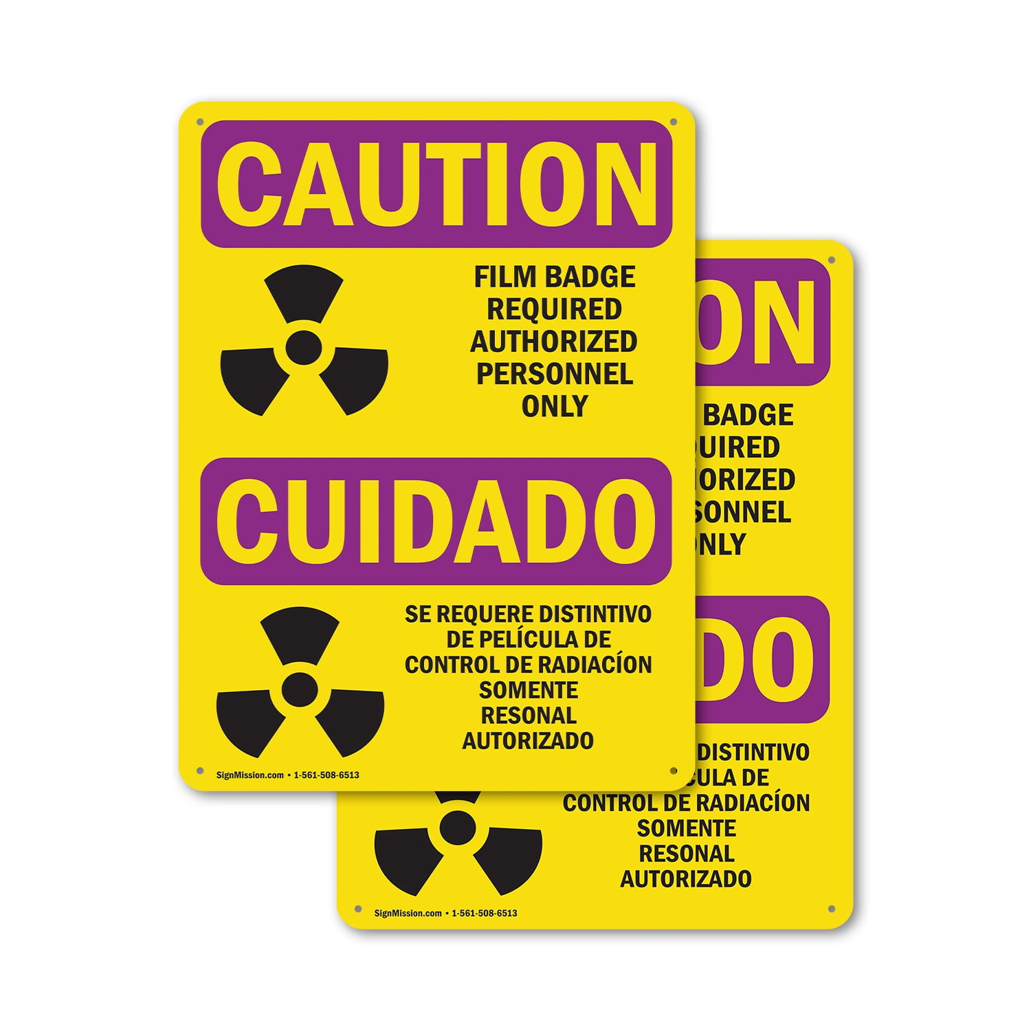 (2 Pack) Film Badge Required Bilingual OSHA Caution Radiation Sign 12 ...