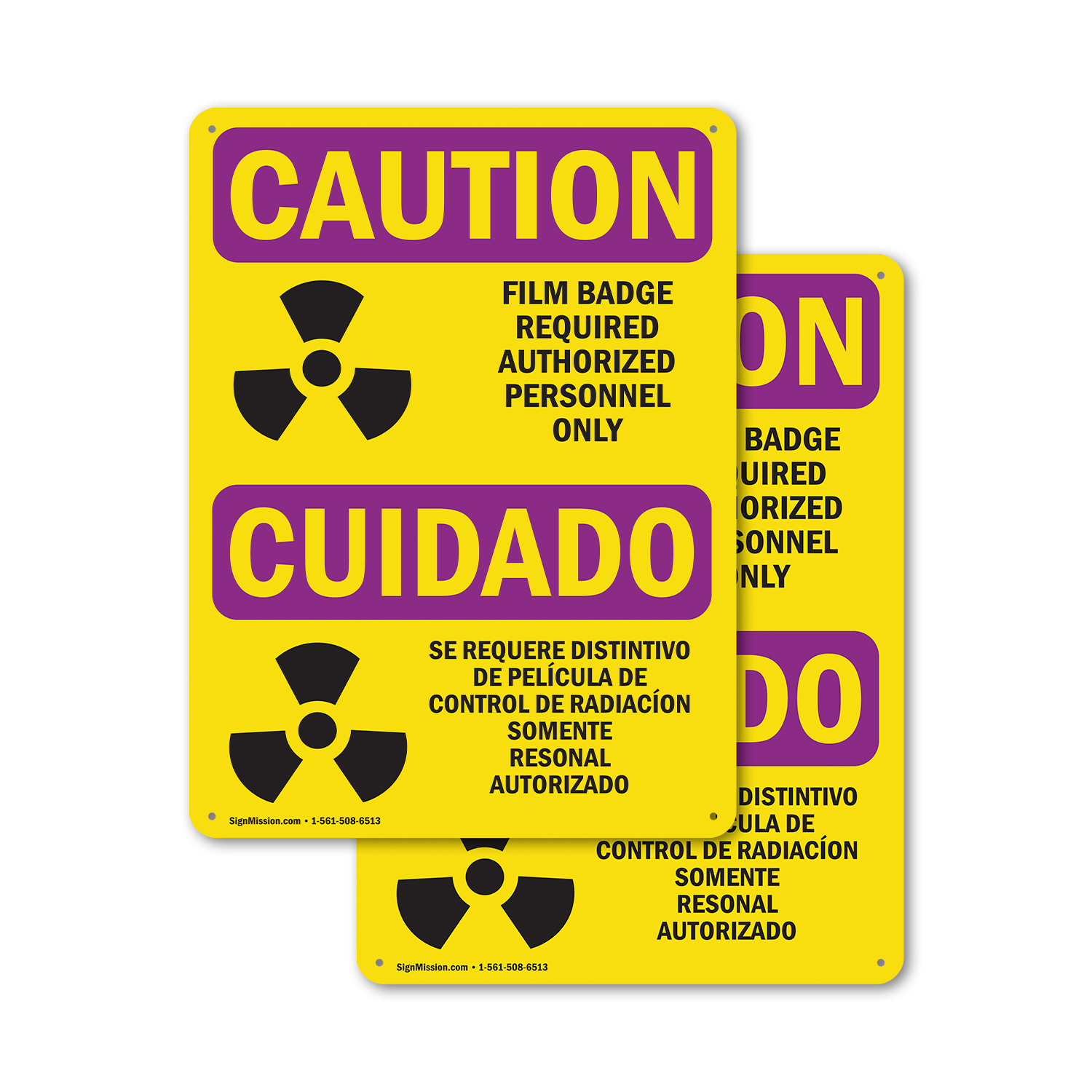 (2 Pack) Film Badge Required Bilingual OSHA Caution Radiation Sign 7 Inch X 10 Inch Indoor ...
