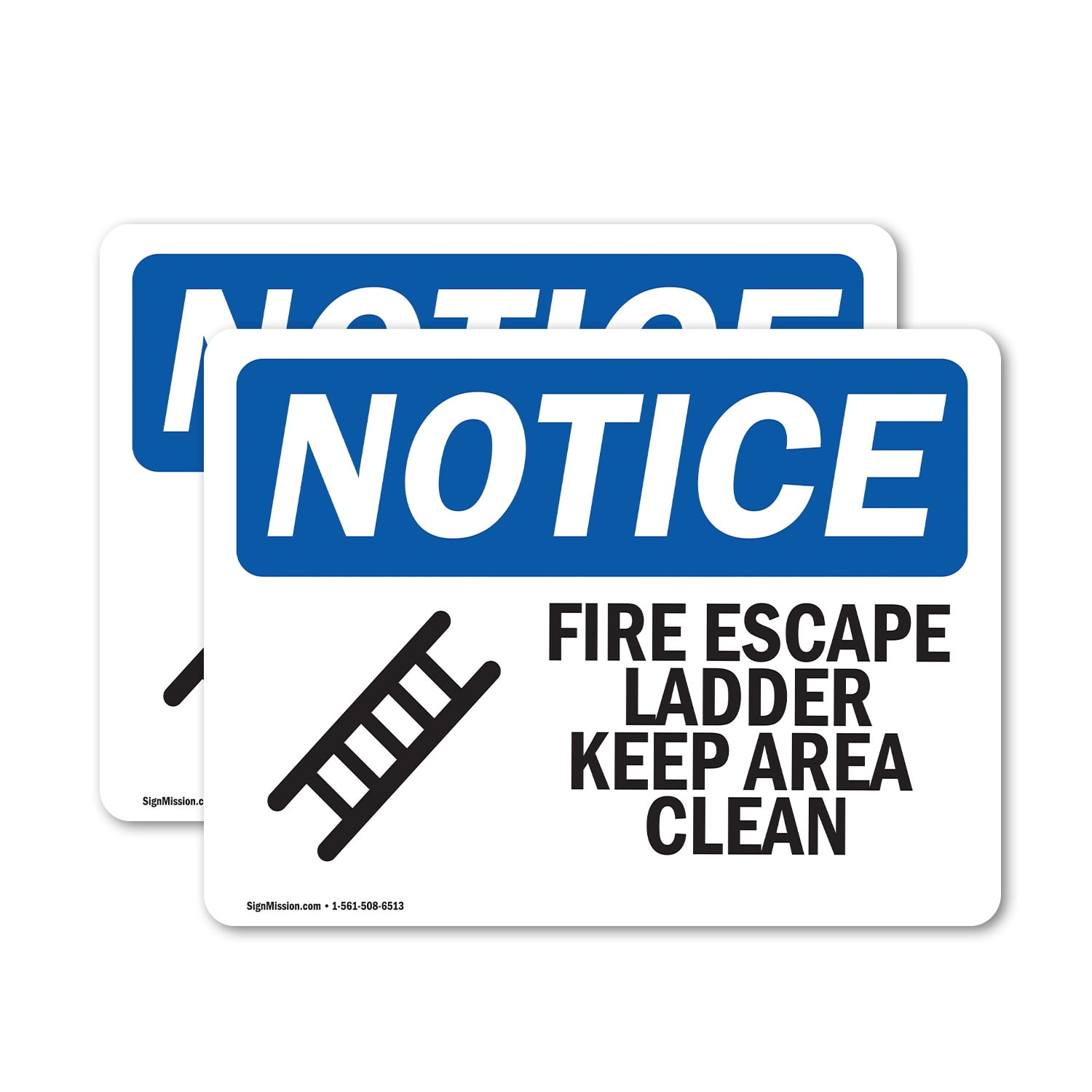 (2 Pack) Fire Escape Ladder Keep Area Clear Sign With Symbol OSHA ...