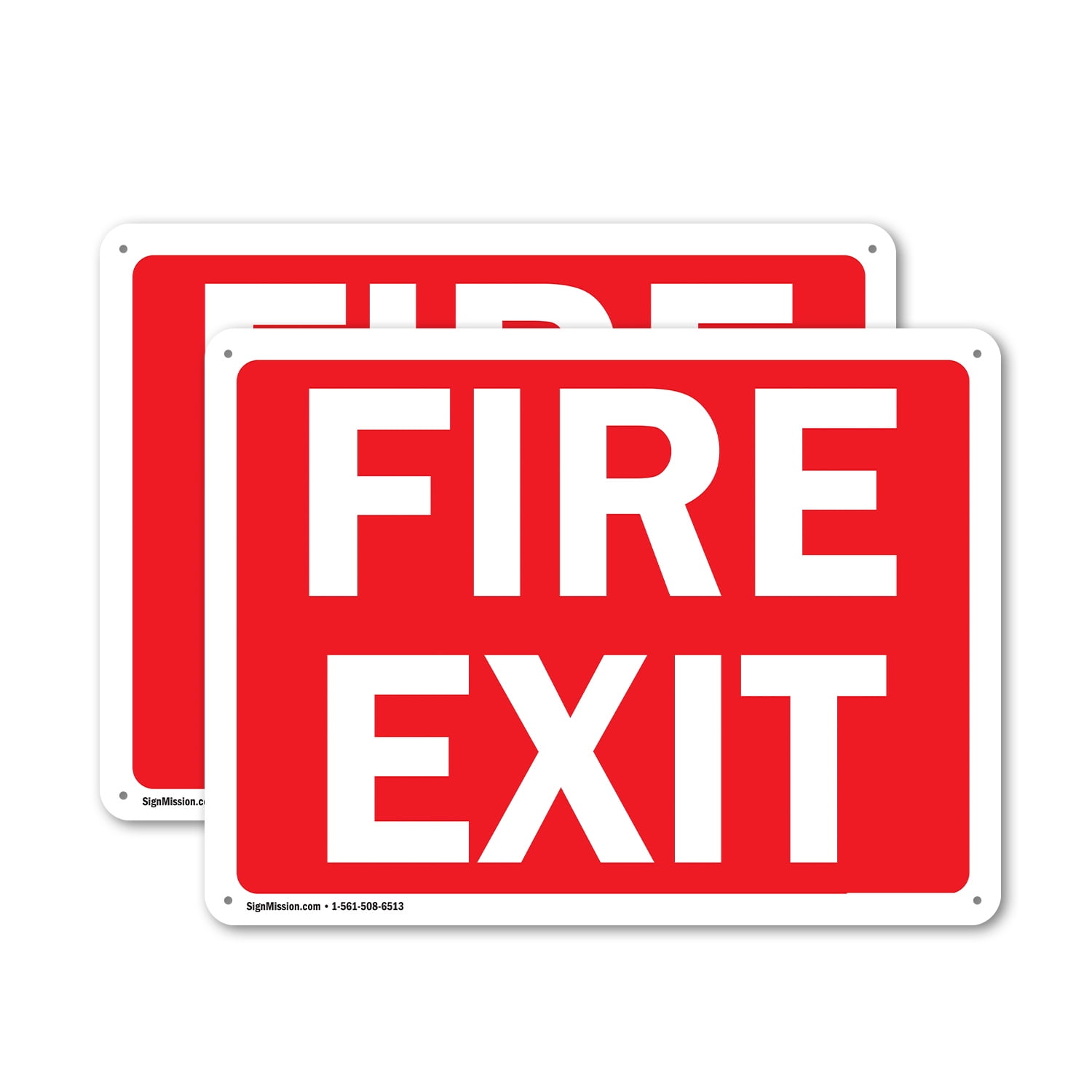 (2 Pack) Fire Exit Sign (white text on red background) OSHA Sign 14 ...