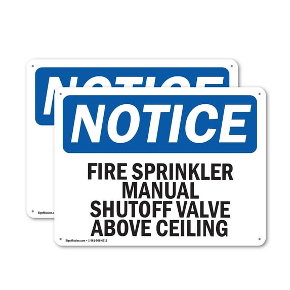 (2 Pack) Fire Sprinkler Manual Shutoff Valve Above Ceiling OSHA Notice ...