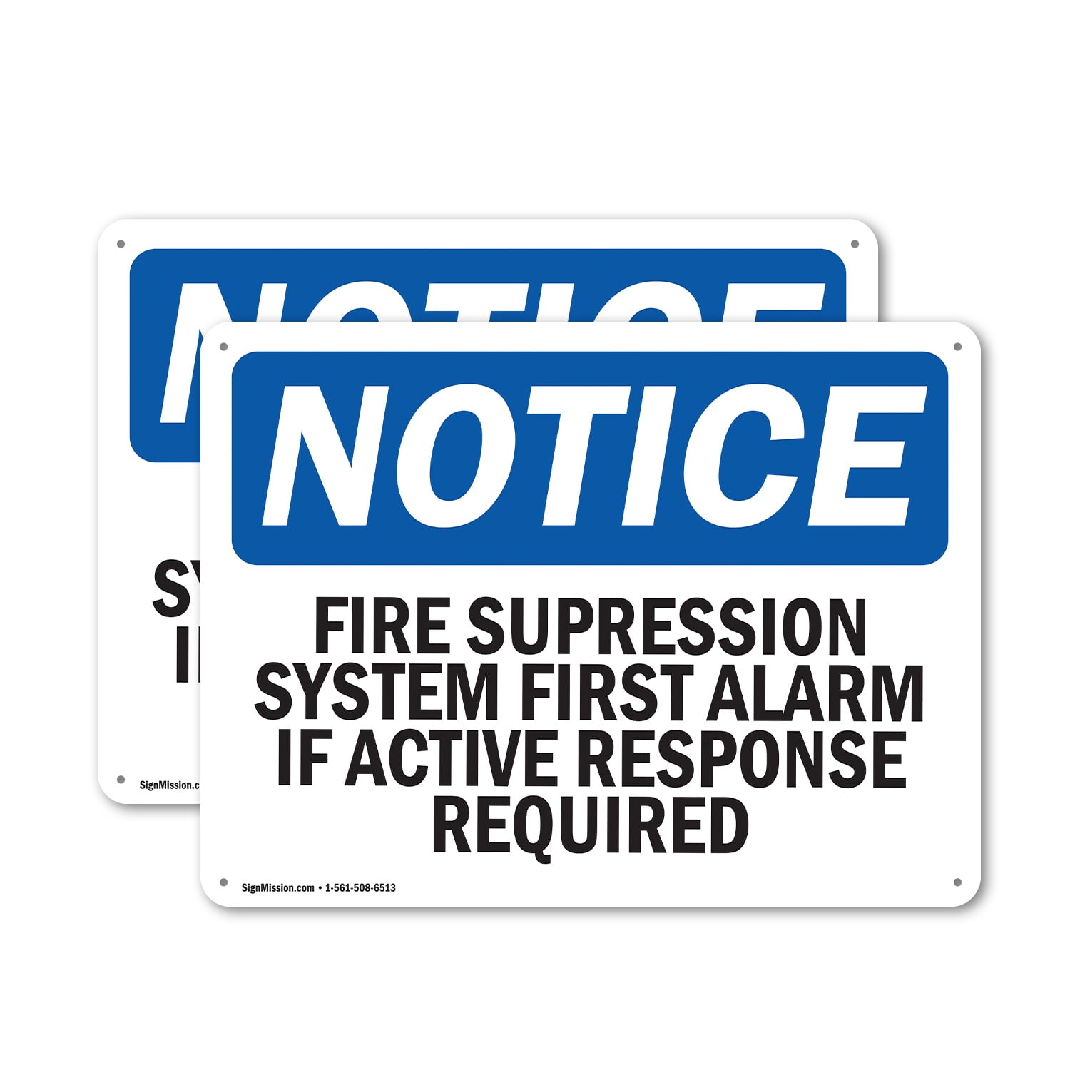 (2 Pack) Fire Suppression System First Alarm If Active OSHA Notice Sign ...