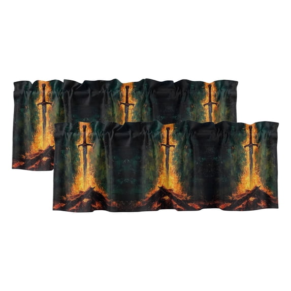 2 Pack Fire Sword Valance for Window Dramatic Burning Wood Gold ...