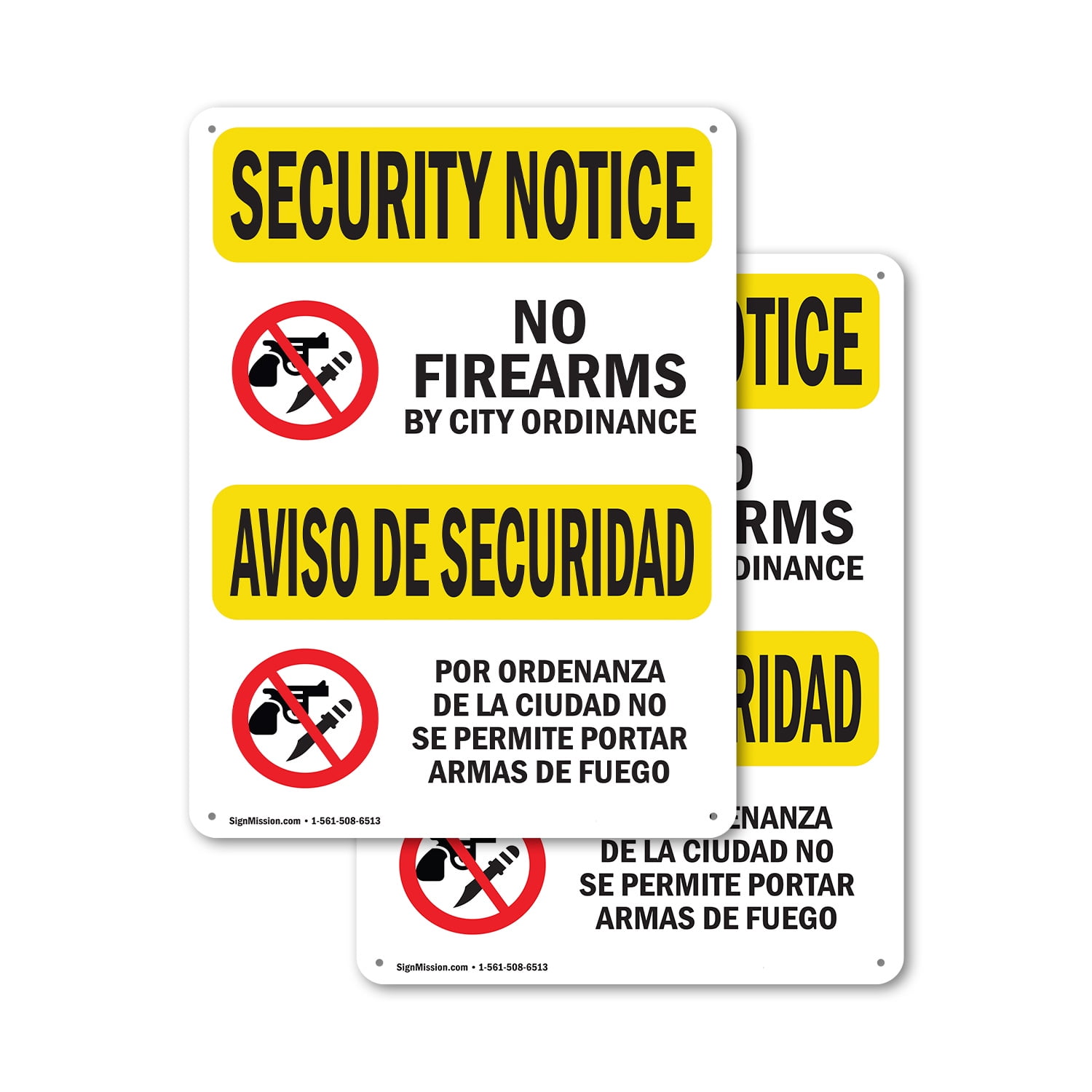(2 Pack) No Firearms By City Bilingual OSHA Security Notice Sign 12 ...