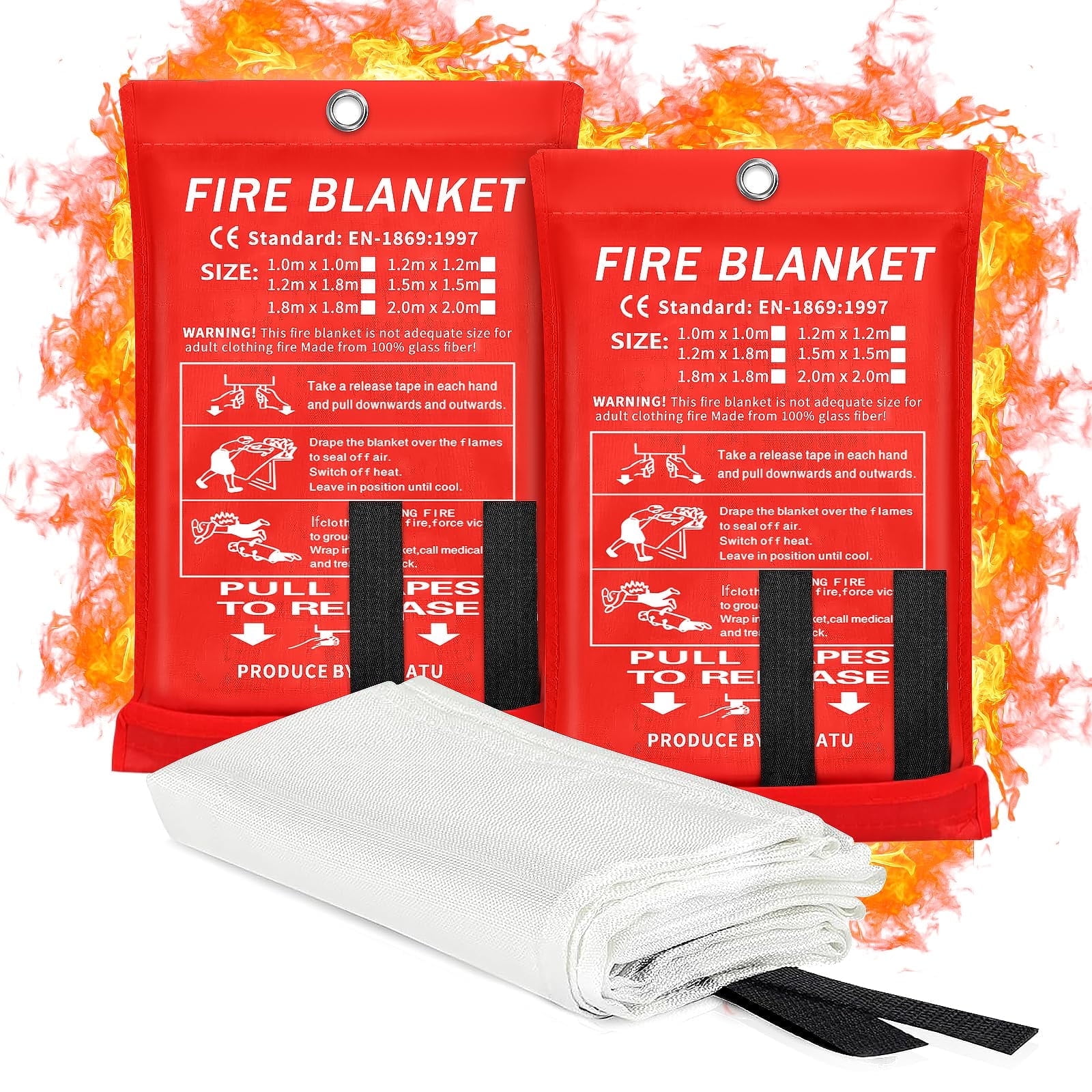 2-Pack Large Fire Blanket, 100x100cm Fireproof Emergency Safety Blanket ...