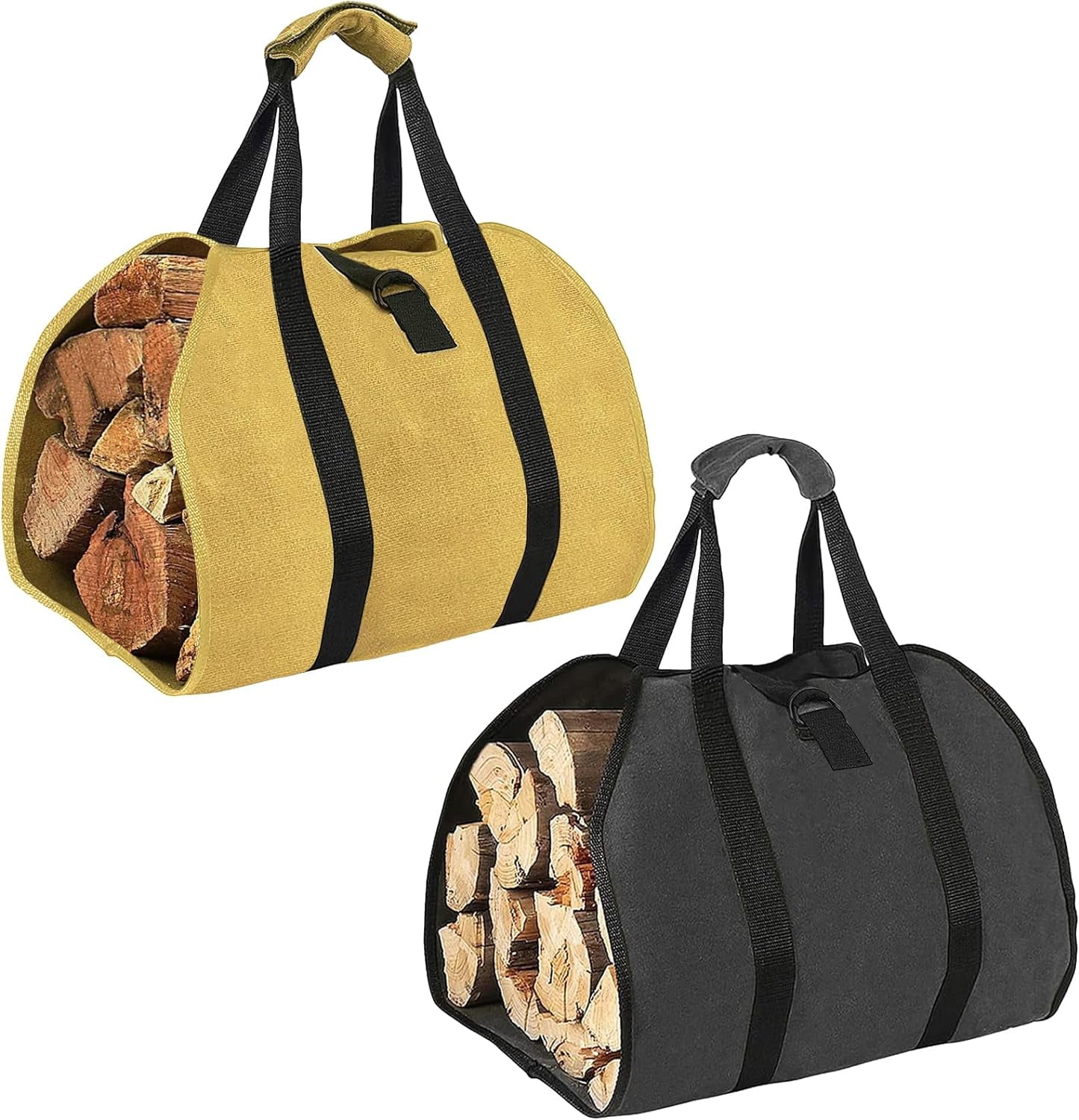 2 Pack, Firewood Canvas Log Carrier for fire Tote Carrier for Fireplace ...