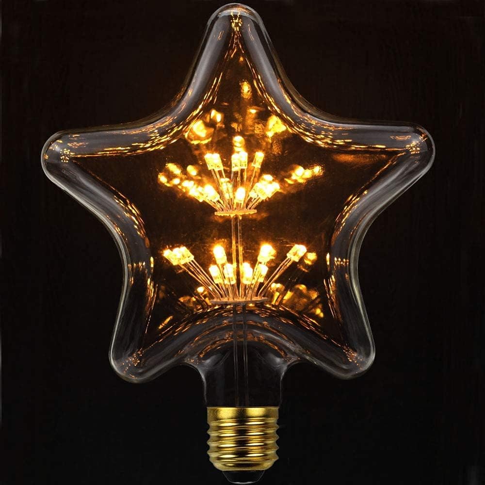 2 Pack Firework Light Bulb, 3W Retro Starry Light Bulb E27 Base Vintage ...