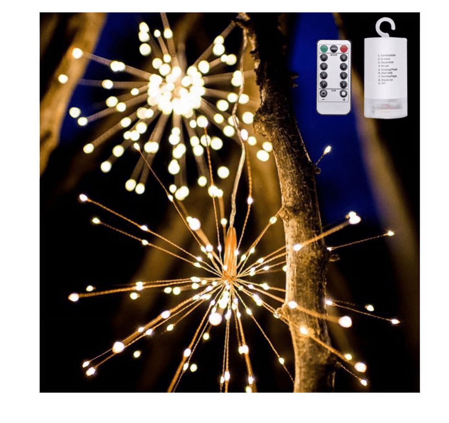 2 Pack Firework Lights 200 LED Starburst Lights Battery Operated, 8 Modes Garden Hanging Lights ...