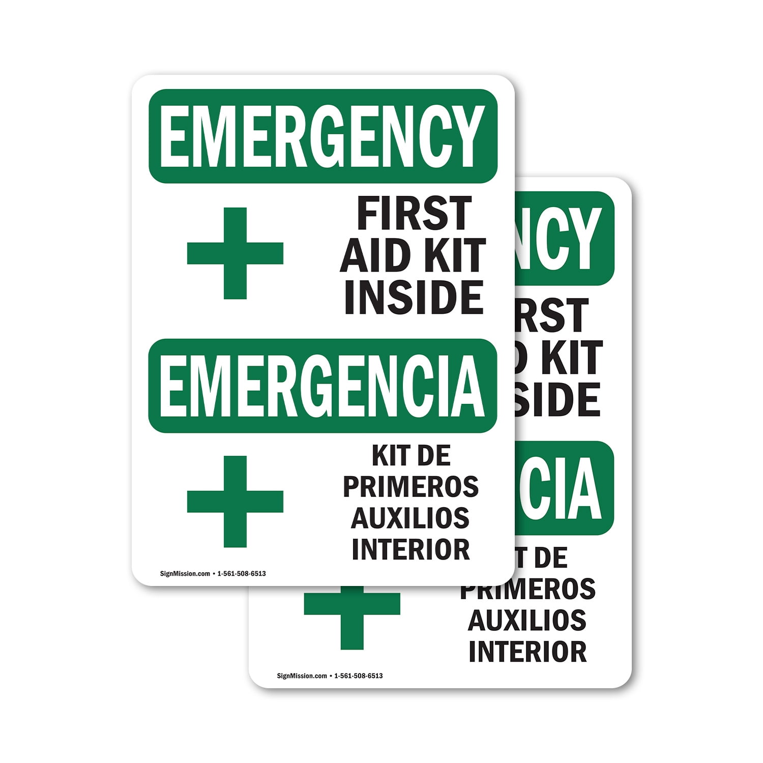 (2 Pack) First Aid Kit Inside Bilingual OSHA Emergency Sign 10 Inch X ...