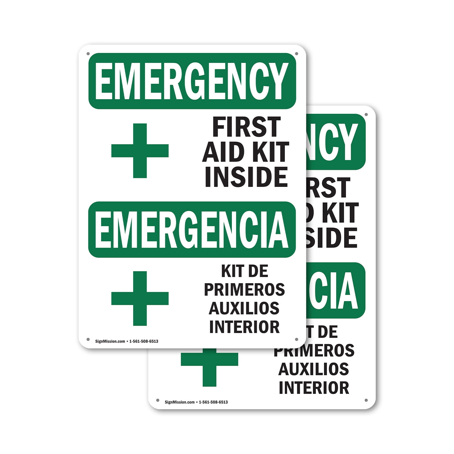 (2 Pack) First Aid Kit Inside Bilingual OSHA Emergency Sign 12 Inch X ...