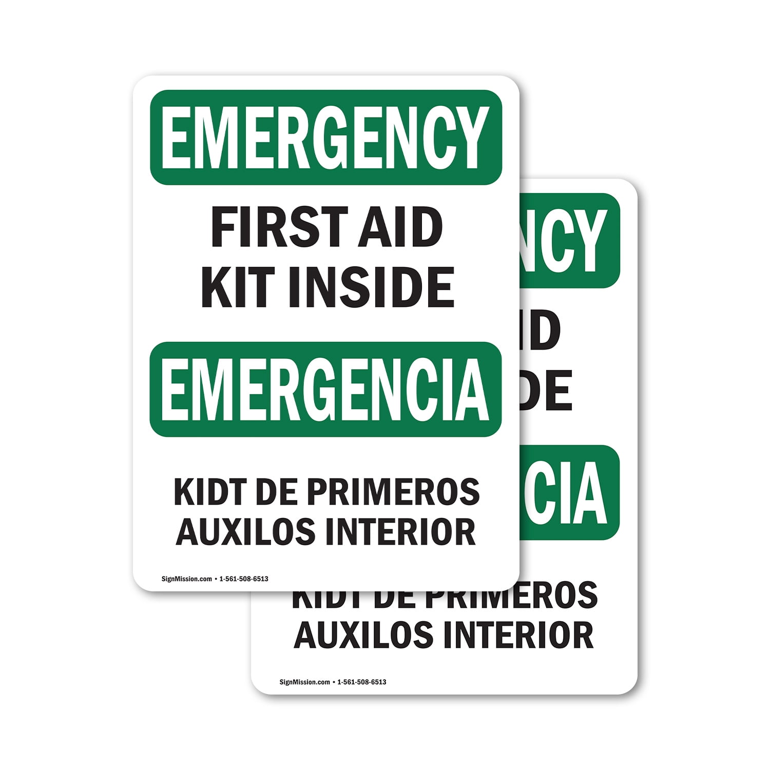 (2 Pack) First Aid Kit Inside Bilingual OSHA Emergency Sign 5 Inch X 7 ...
