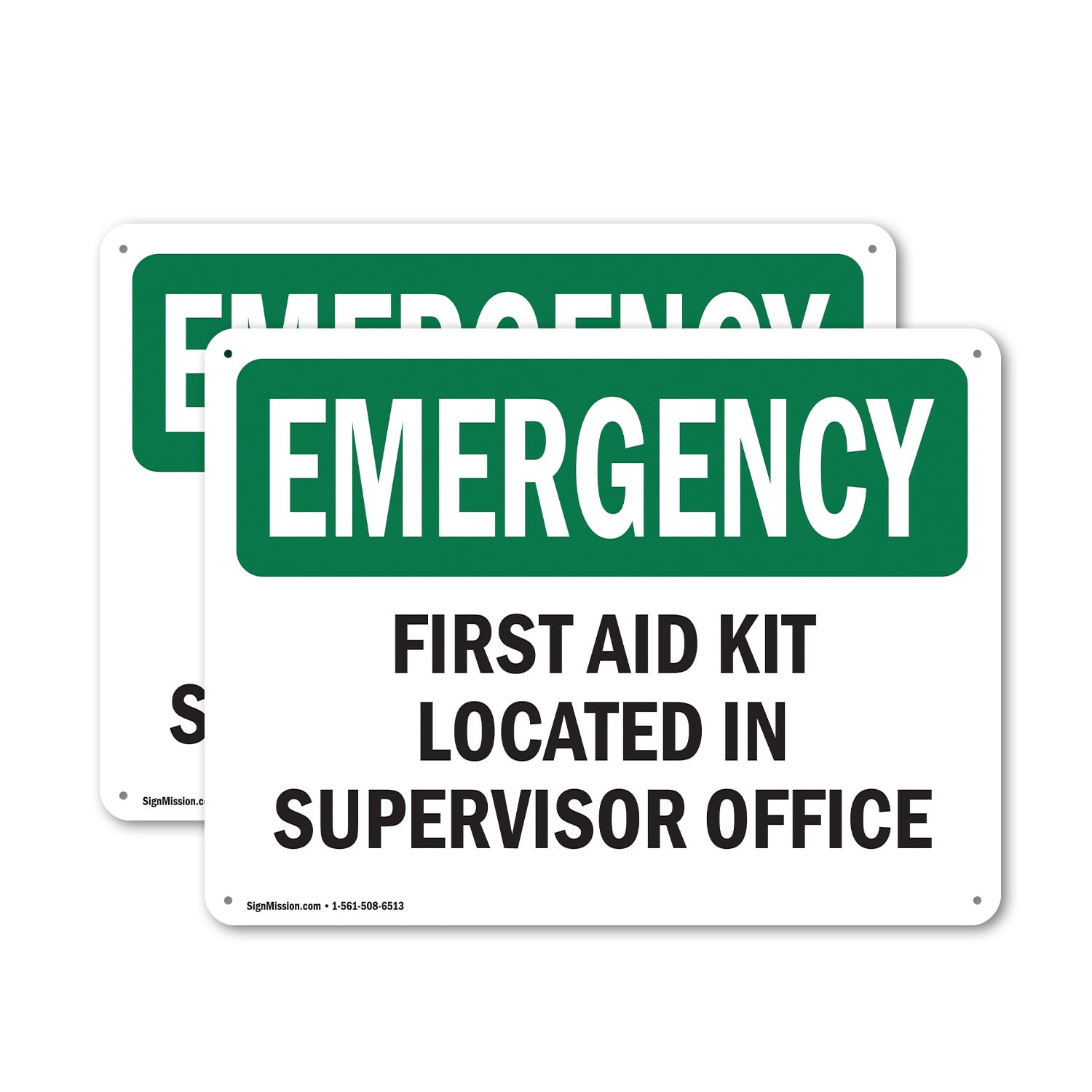 (2 Pack) First Aid Kit Located In Supervisor Office OSHA Emergency Sign ...