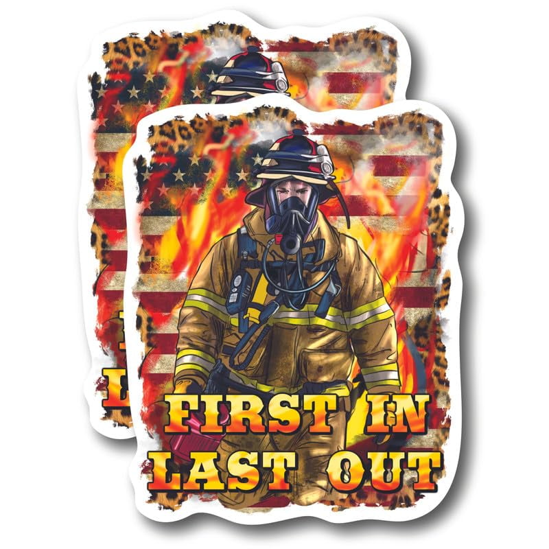 (2 Pack) First in Last Out Stickers - Cool Firefighter Fireman Stickers ...