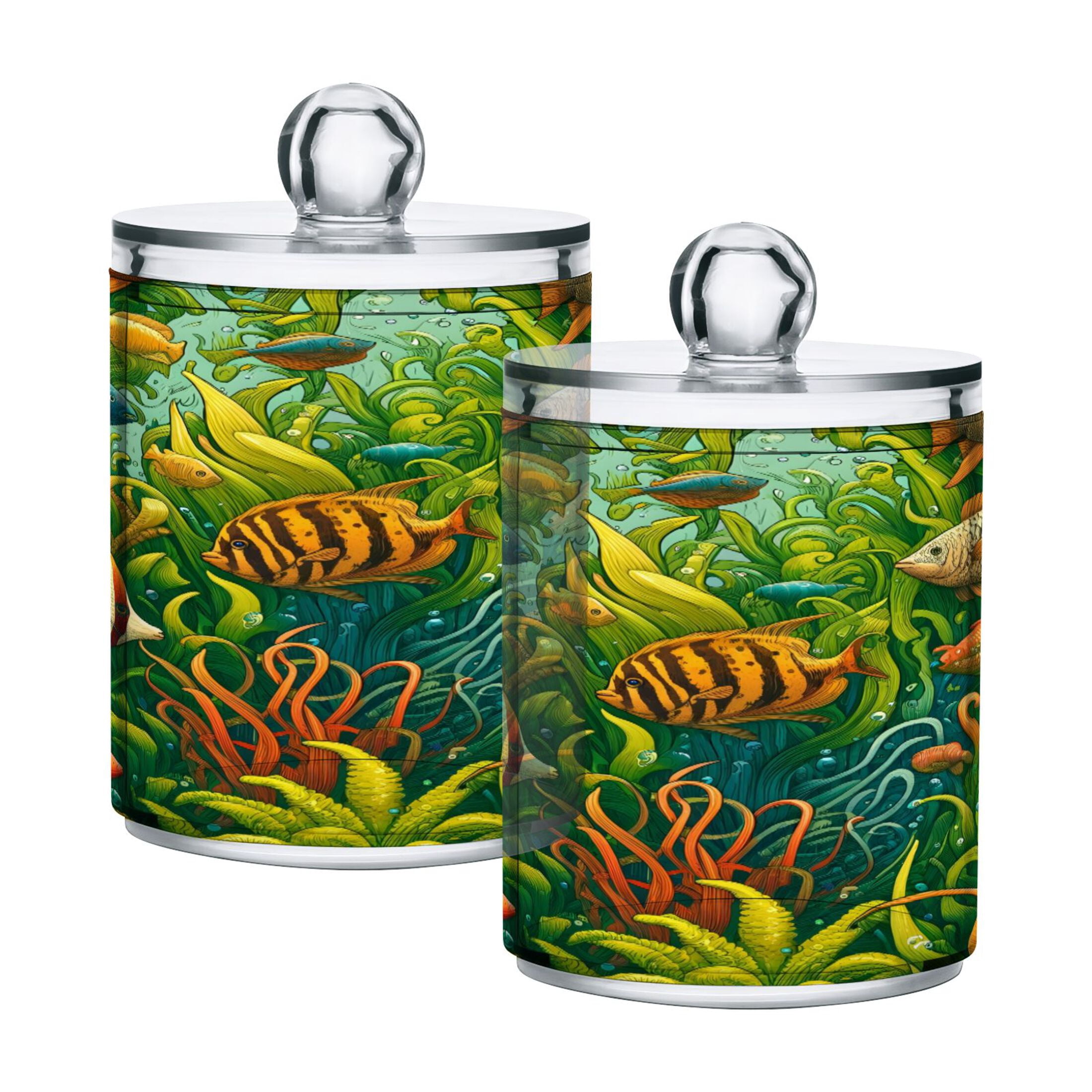 2 Pack Fish and Seaweeds Qtip Holder Dispenser Clear Plastic Storage ...