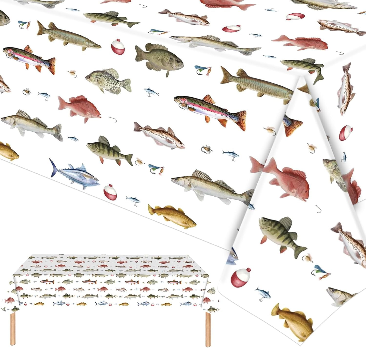 2 Pack Fishing Tablecloths 108 x 54 Inch Gone Fishing Party Tablecloths ...