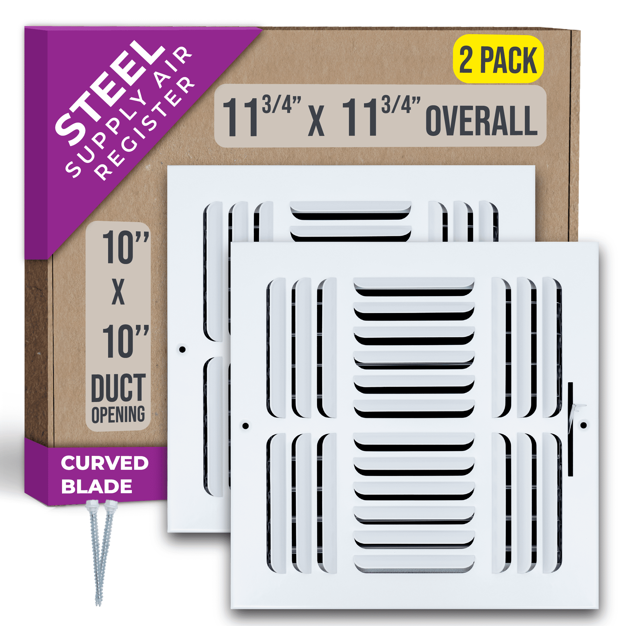 [2 Pack] Fits 10x10 Duct Opening 3 WAY Fixed Curved Blade Air Supply ...