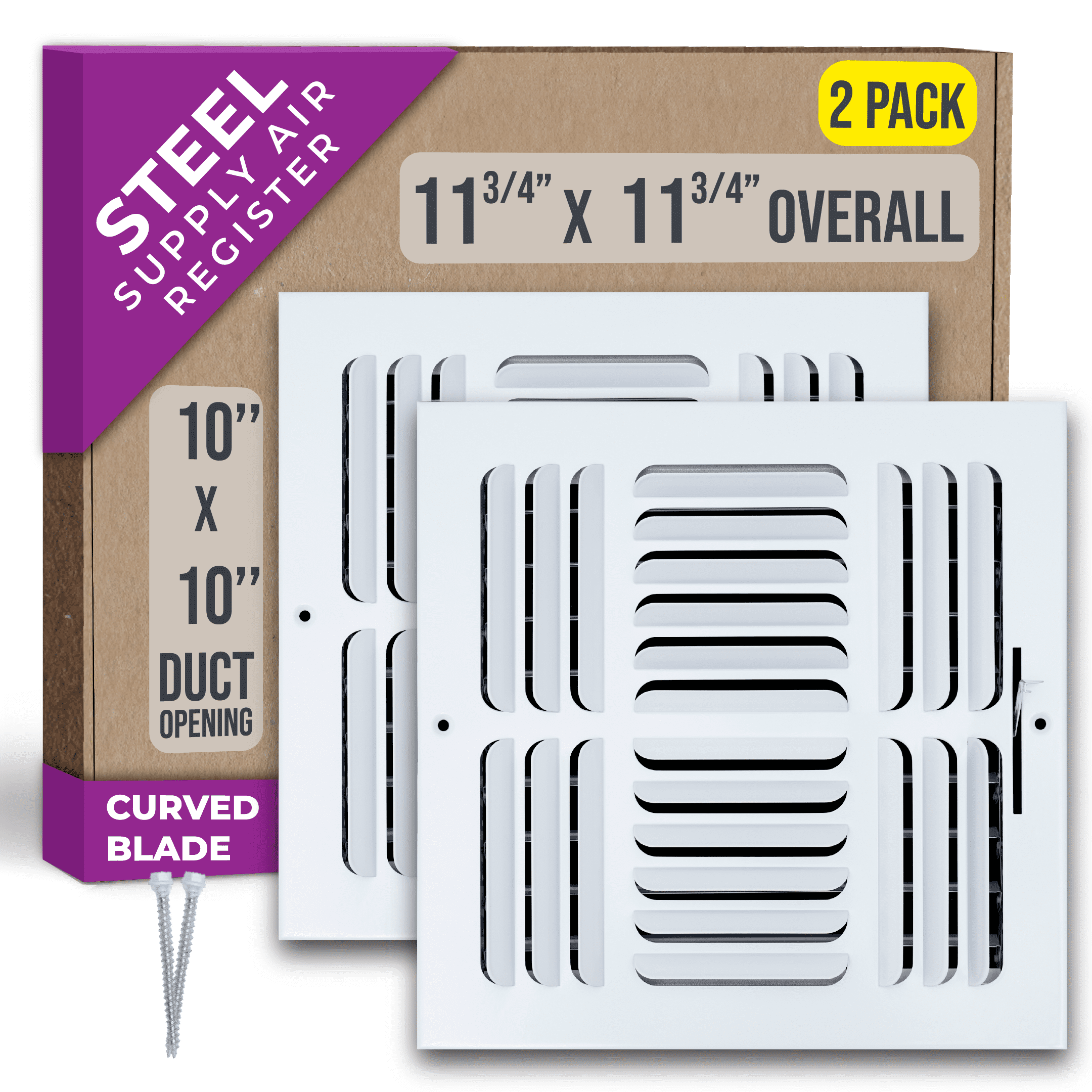 [2 Pack] Fits 10x10 Duct Opening 4 WAY Fixed Curved Blade Air Supply ...