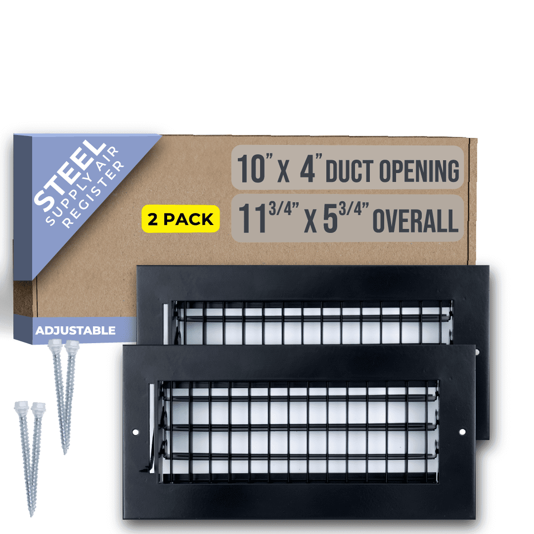 [2 Pack] Fits 10x4 Duct Opening Steel Adjustable Air Supply Grille by ...