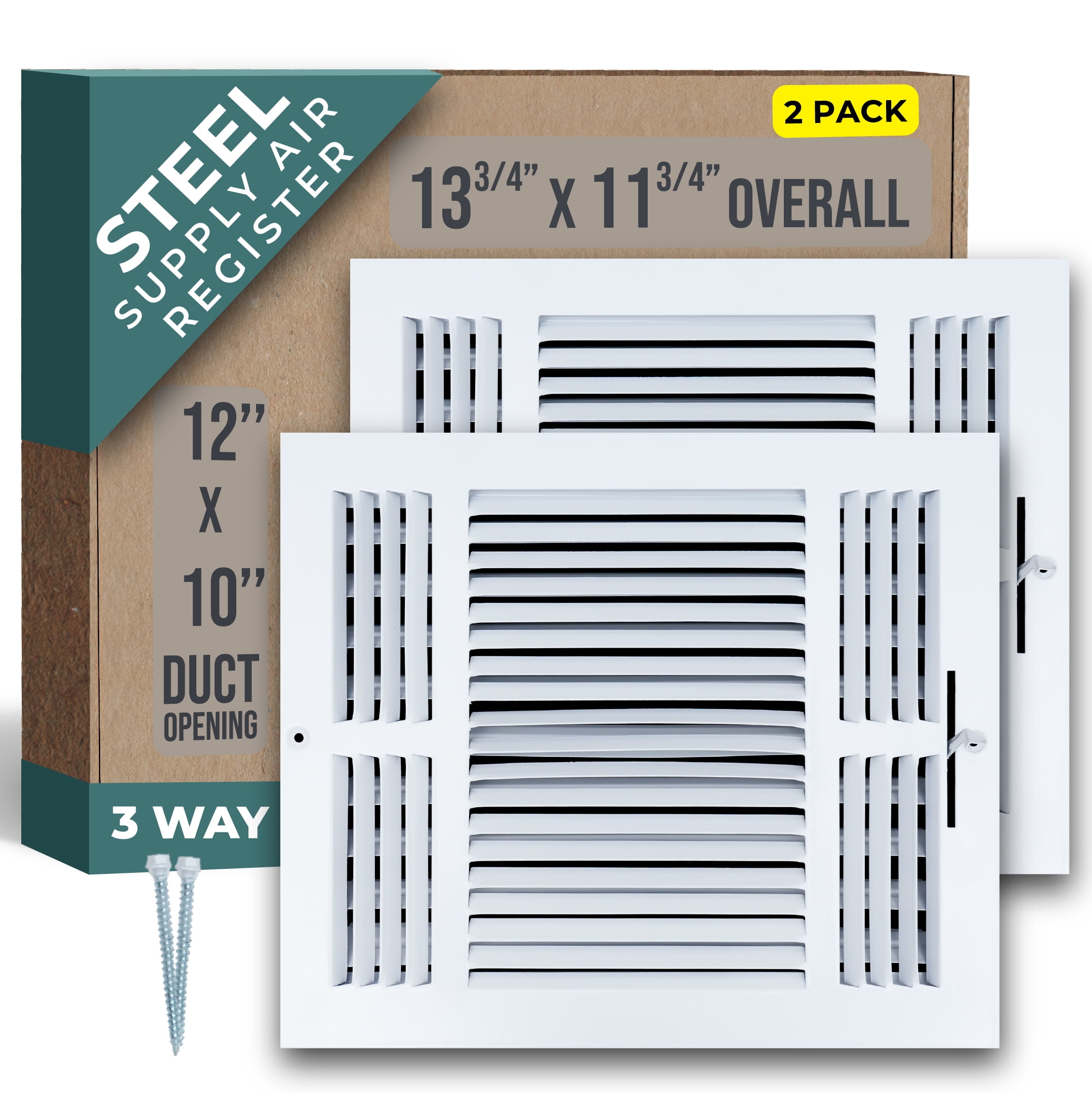 [2 Pack] Fits 12x10 Duct Opening 3 WAY Steel Air Supply Diffuser by ...