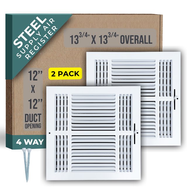 [2 Pack] Fits 12x12 Duct Opening 4 WAY Steel Air Supply Diffuser by ...