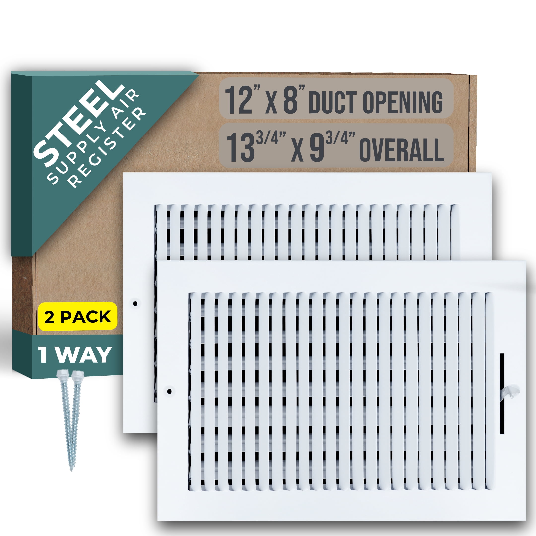 [2 Pack] Fits 12x8 Duct Opening 1 WAY Steel Air Supply Diffuser by ...