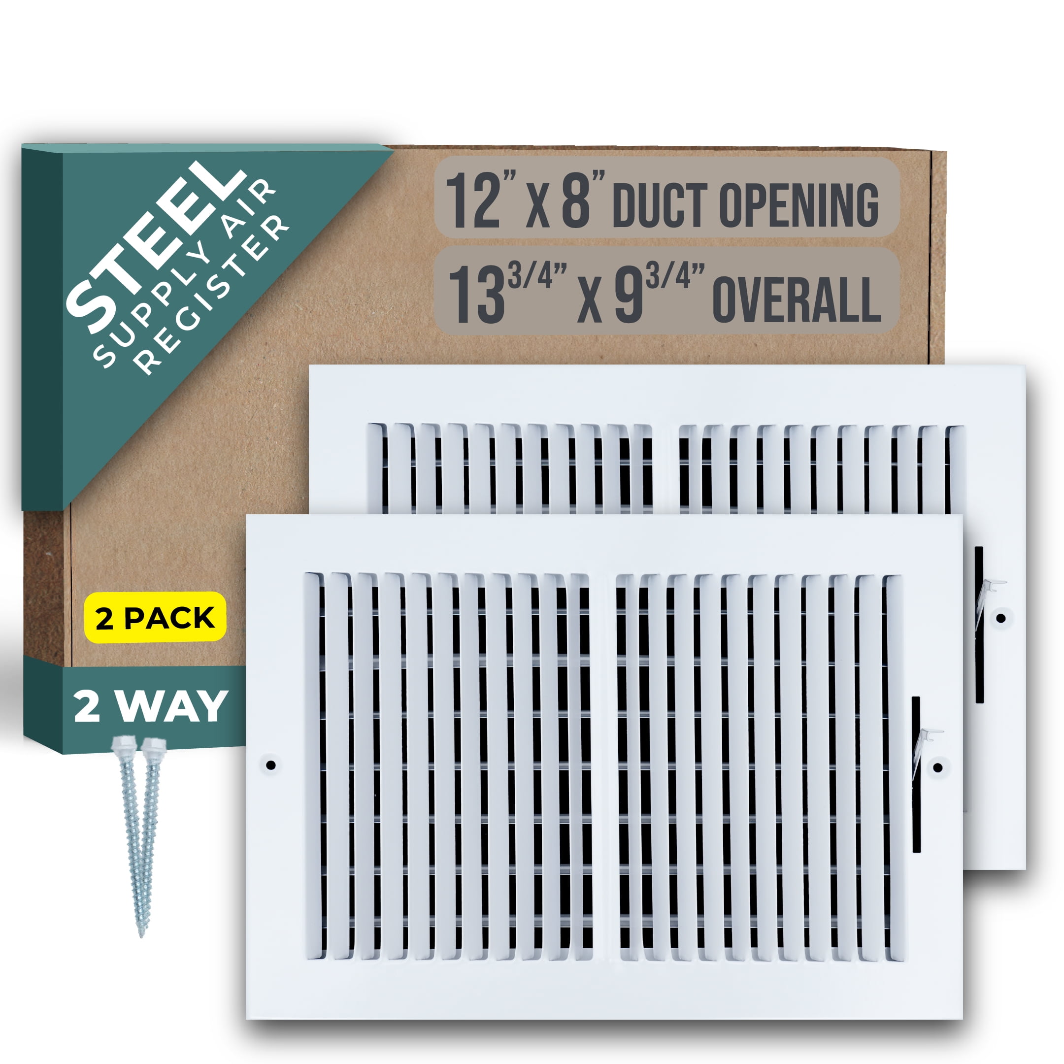 [2 Pack] Fits 12x8 Duct Opening 2 WAY Steel Air Supply Diffuser by ...