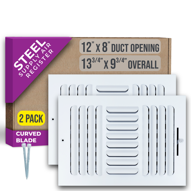[2 Pack] Fits 12x8 Duct Opening 3 WAY Fixed Curved Blade Air Supply ...