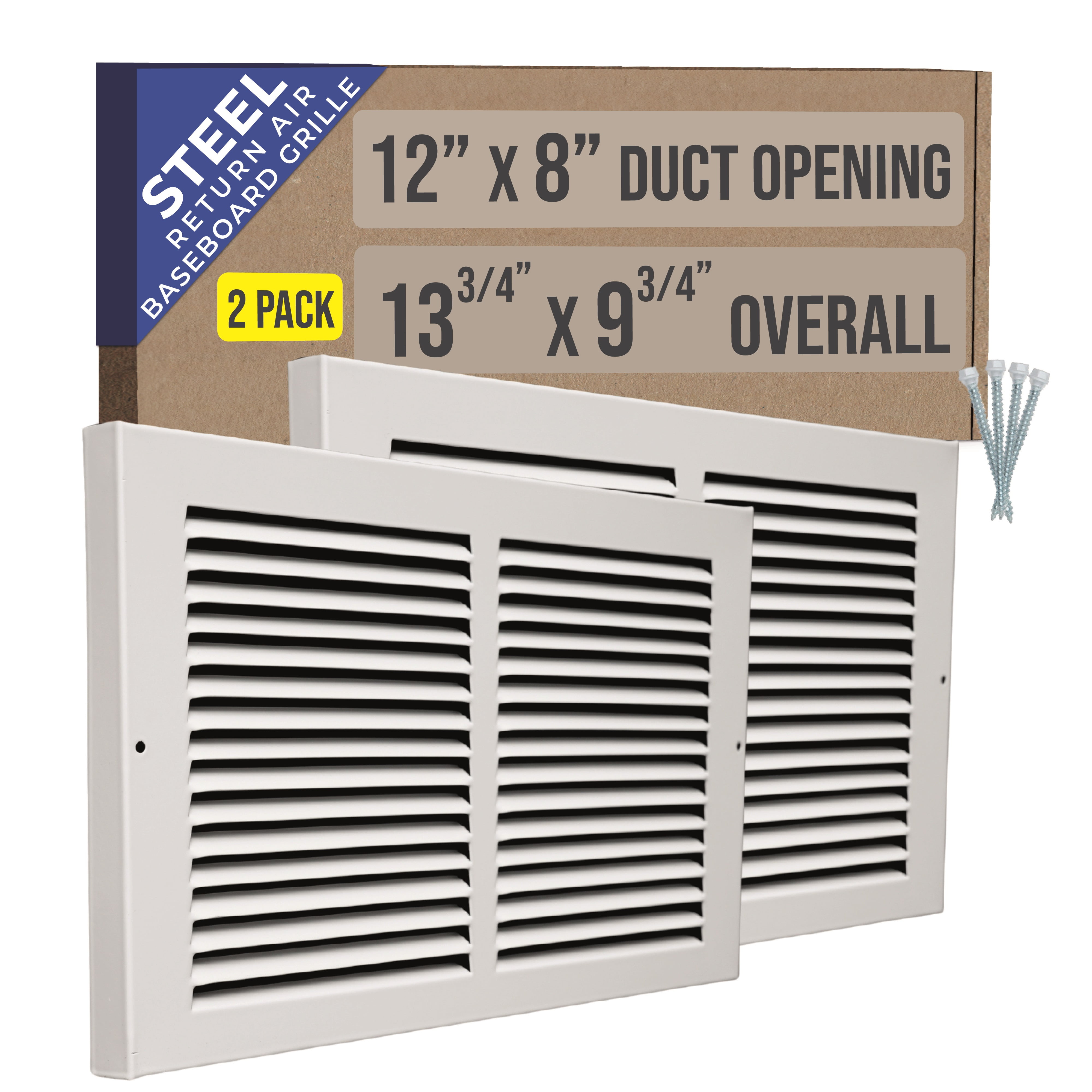 [2 Pack] Fits 12x8 Duct Opening | Steel Baseboard Return Air Grille by ...