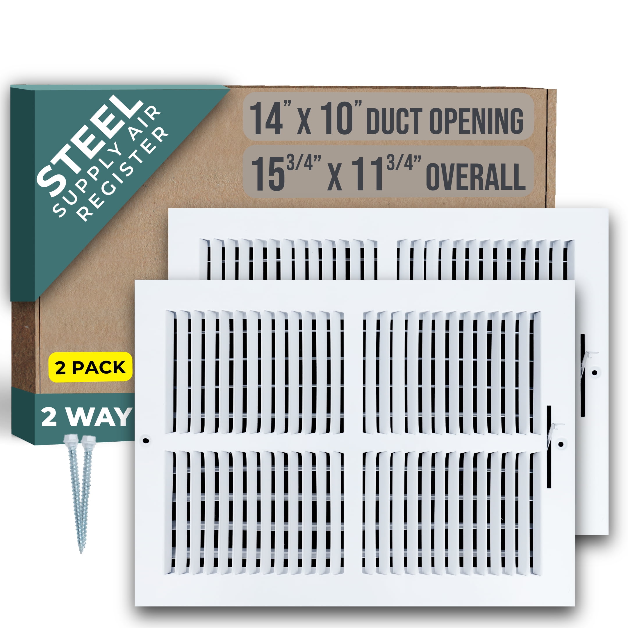 [2 Pack] Fits 14x10 Duct Opening 2 WAY Steel Air Supply Diffuser by ...