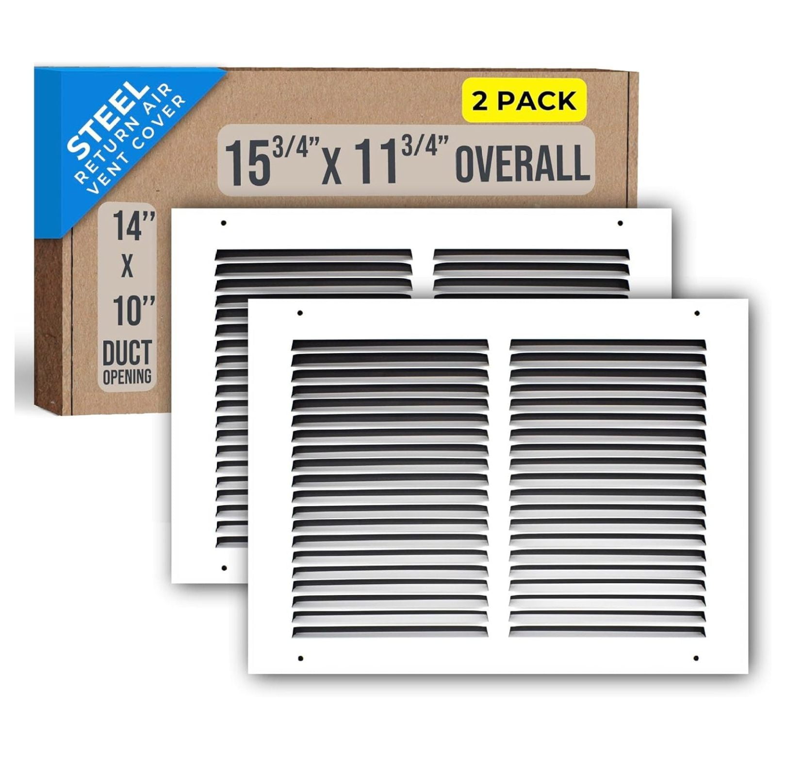 [2 Pack] Fits 14x10 Duct Opening | Steel Return Air Grille by | Vent ...