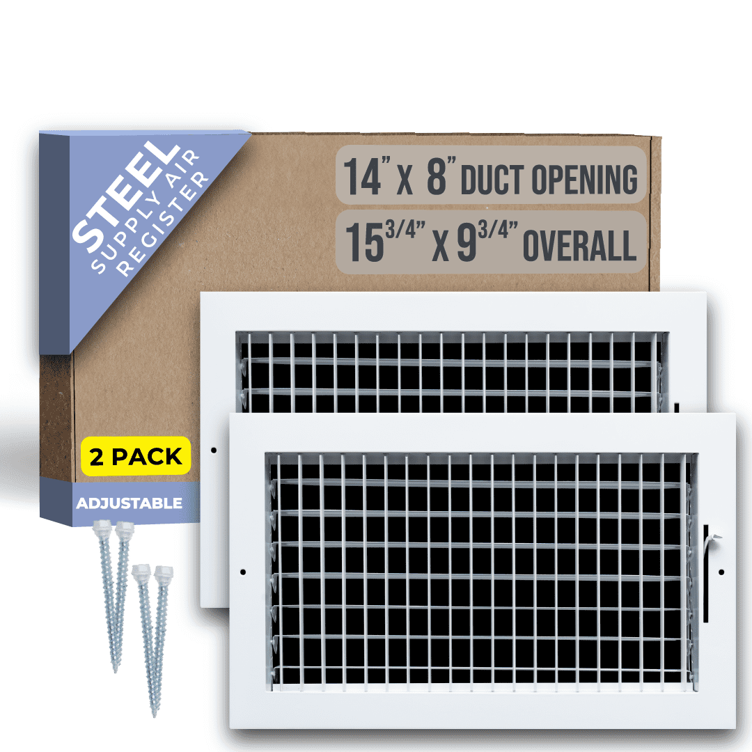 [2 Pack] Fits 14x8 Duct Opening Steel Adjustable Air Supply Grille by ...
