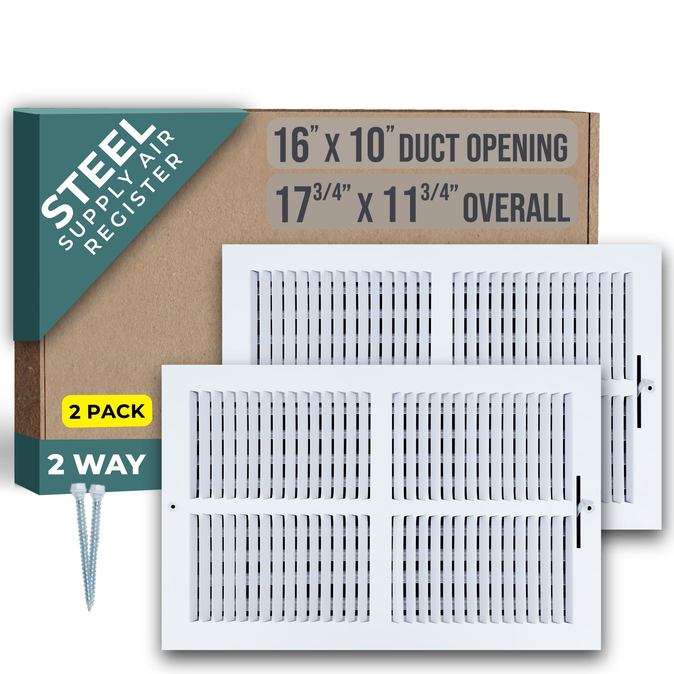 [2 Pack] Fits 16x10 Duct Opening 2 WAY Steel Air Supply Diffuser by ...