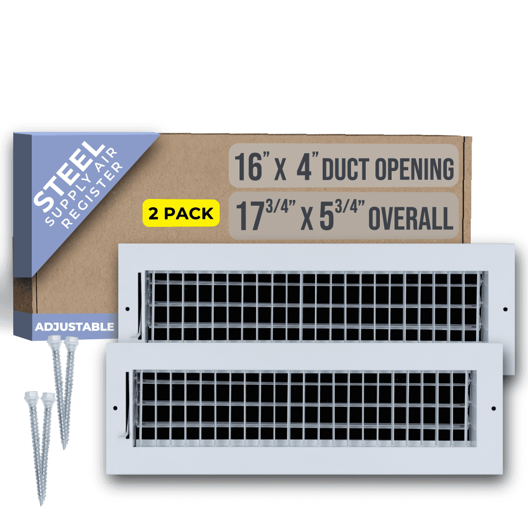 [2 Pack] Fits 16x4 Duct Opening Steel Adjustable Air Supply Grille by ...
