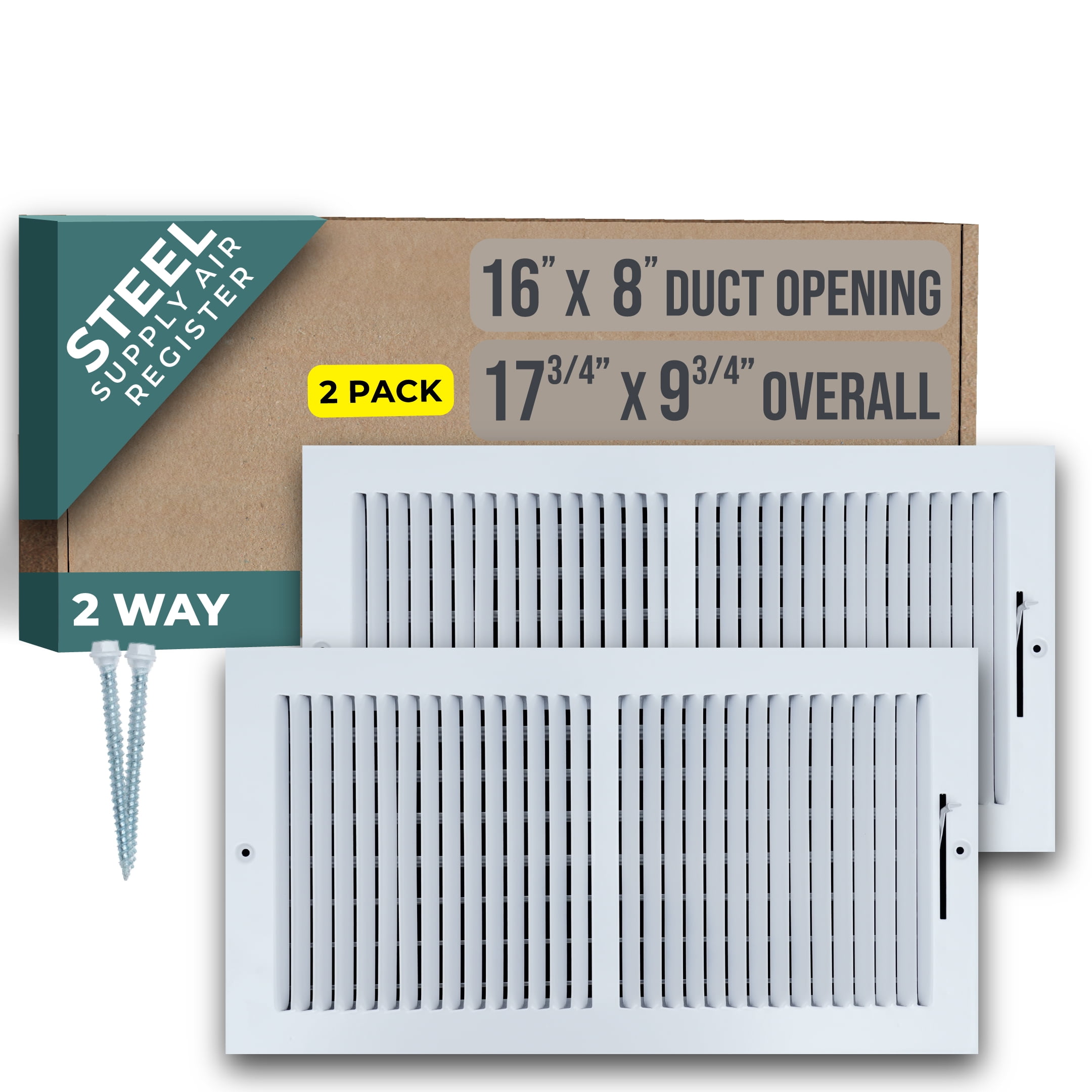 [2 Pack] Fits 16x8 Duct Opening 2 WAY Steel Air Supply Diffuser by Handua | Register Vent Cover ...