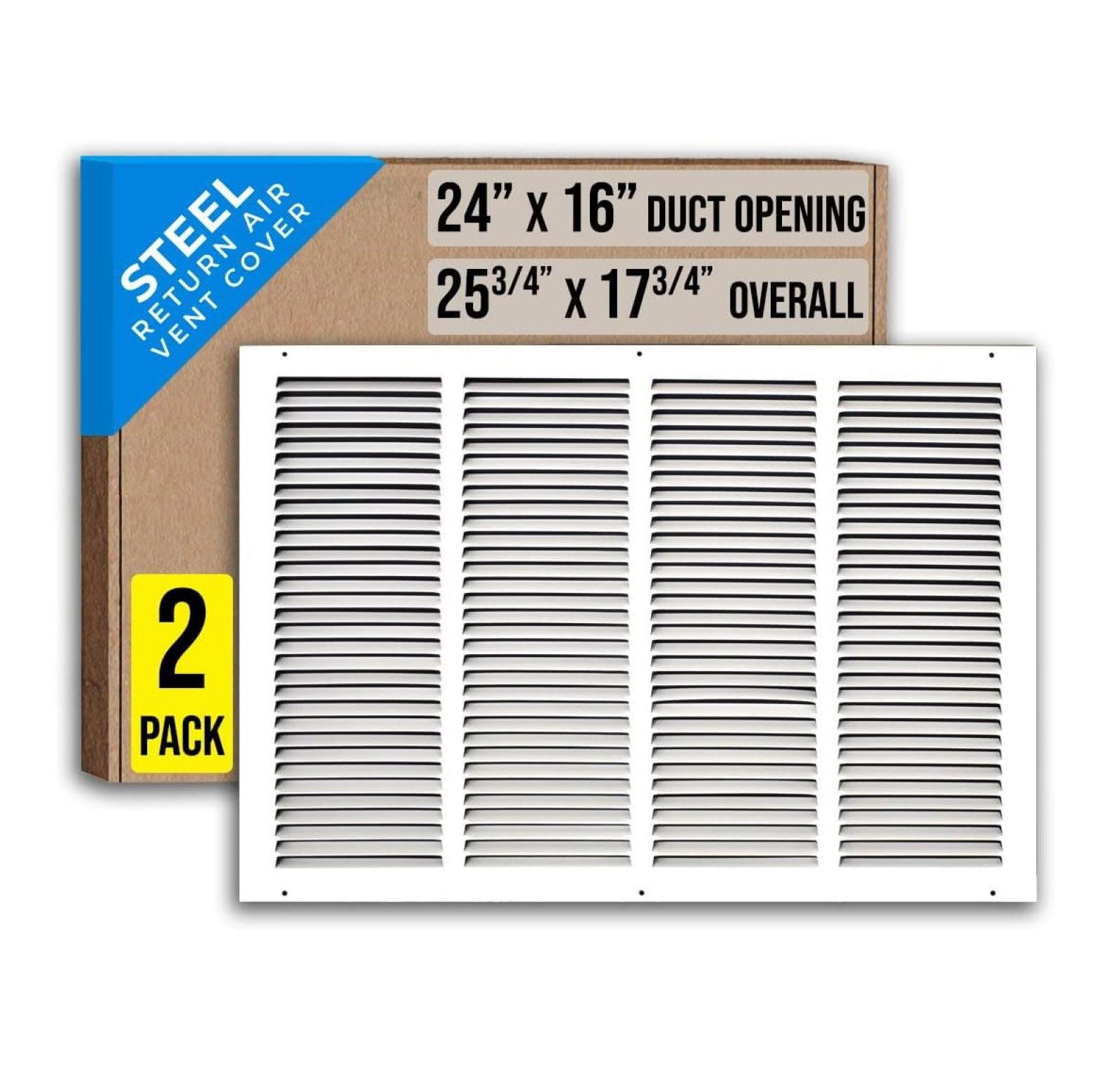 [2 Pack] Fits 24x16 Duct Opening | Steel Return Air Grille by | Vent ...