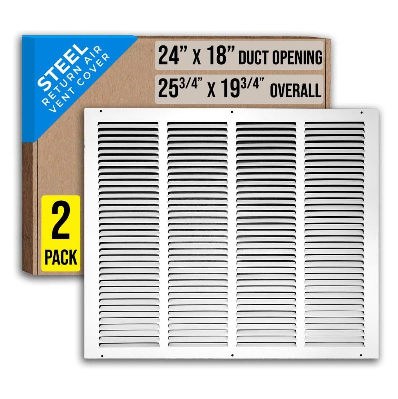 [2 Pack] Fits 24x18 Duct Opening | Steel Return Air Grille by | Vent ...