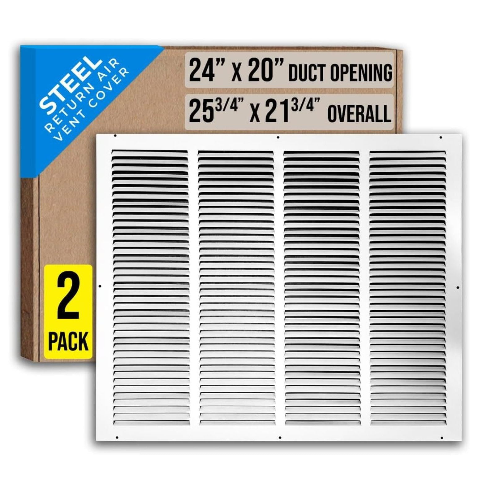 [2 Pack] Fits 24x20 Duct Opening | Steel Return Air Grille by | Vent ...