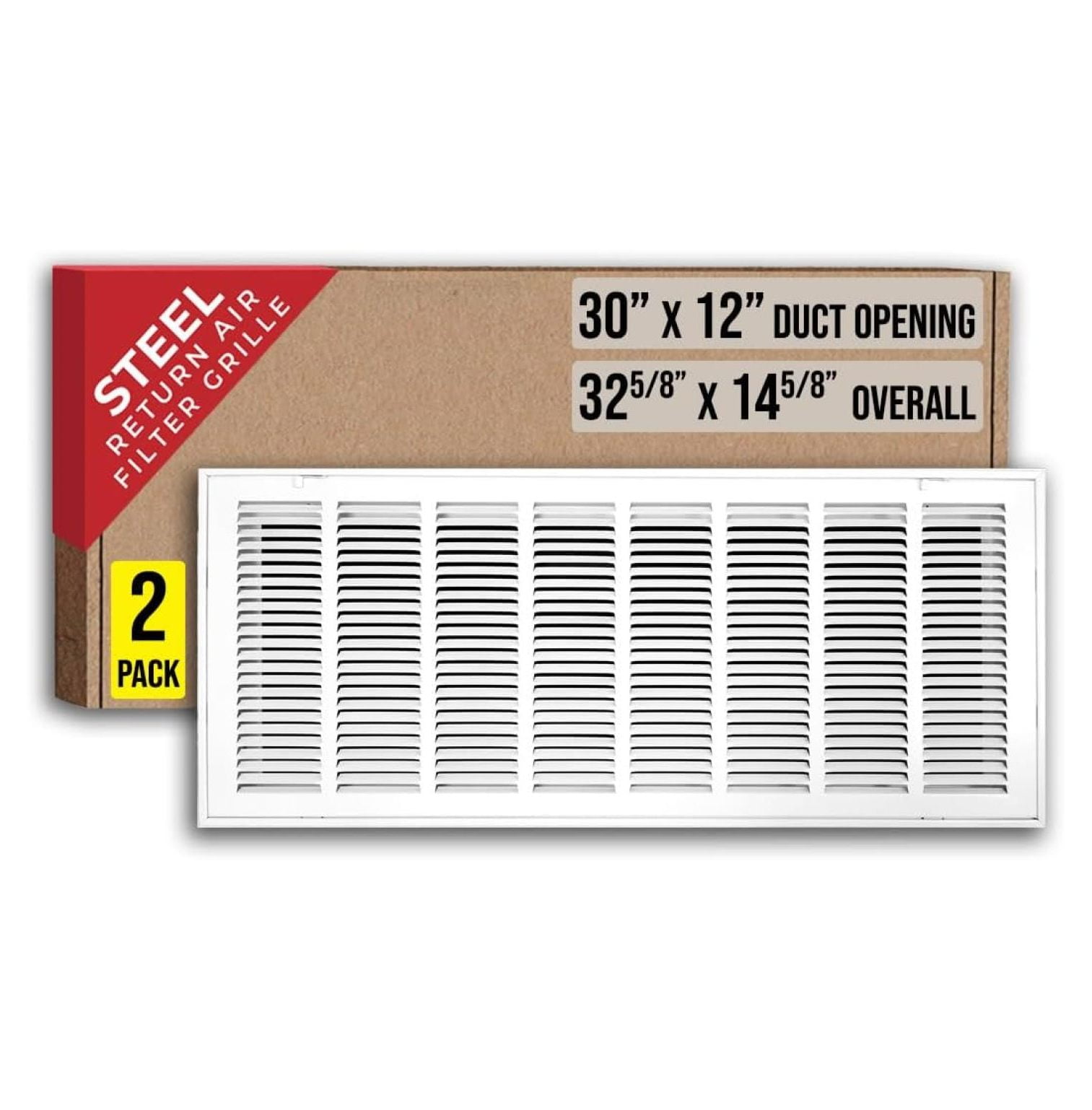 [2 Pack] Fits 30x12 Duct Opening | Steel Return Air Filter Grille by ...