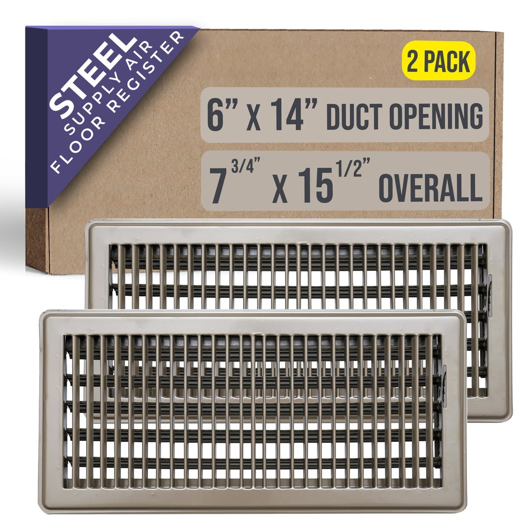 [2 Pack] Fits 6x14 Duct Opening Floor Register with Louvered Design by ...