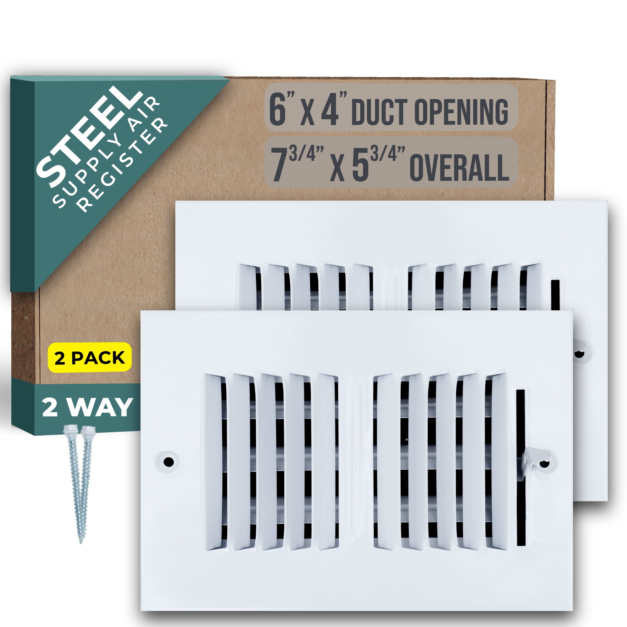 [2 Pack] Fits 6x4 Duct Opening 2 WAY Steel Air Supply Diffuser by ...
