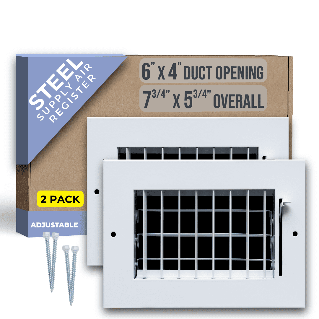[2 Pack] Fits 6x4 Duct Opening Steel Adjustable Air Supply Grille by ...