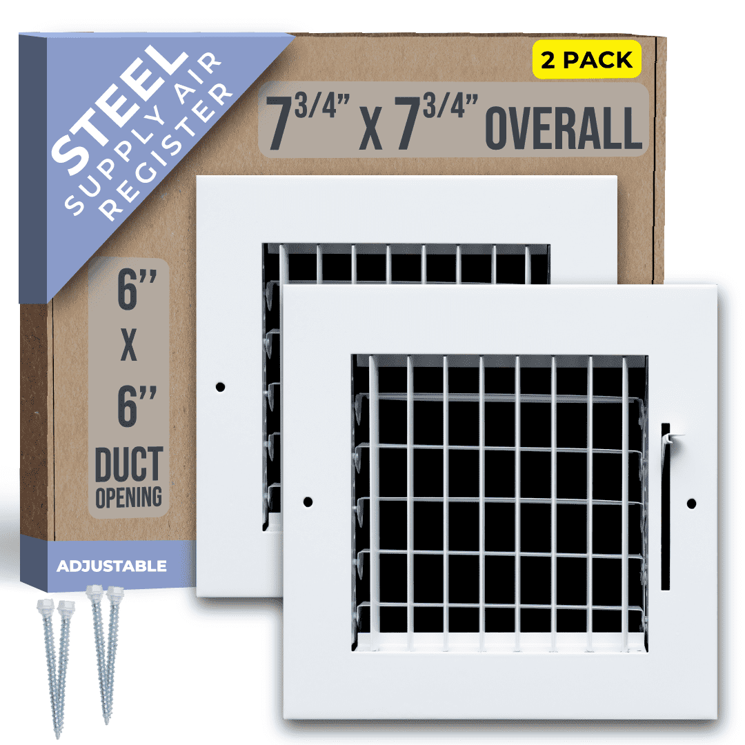 [2 Pack] Fits 6x6 Duct Opening Steel Adjustable Air Supply Grille by ...