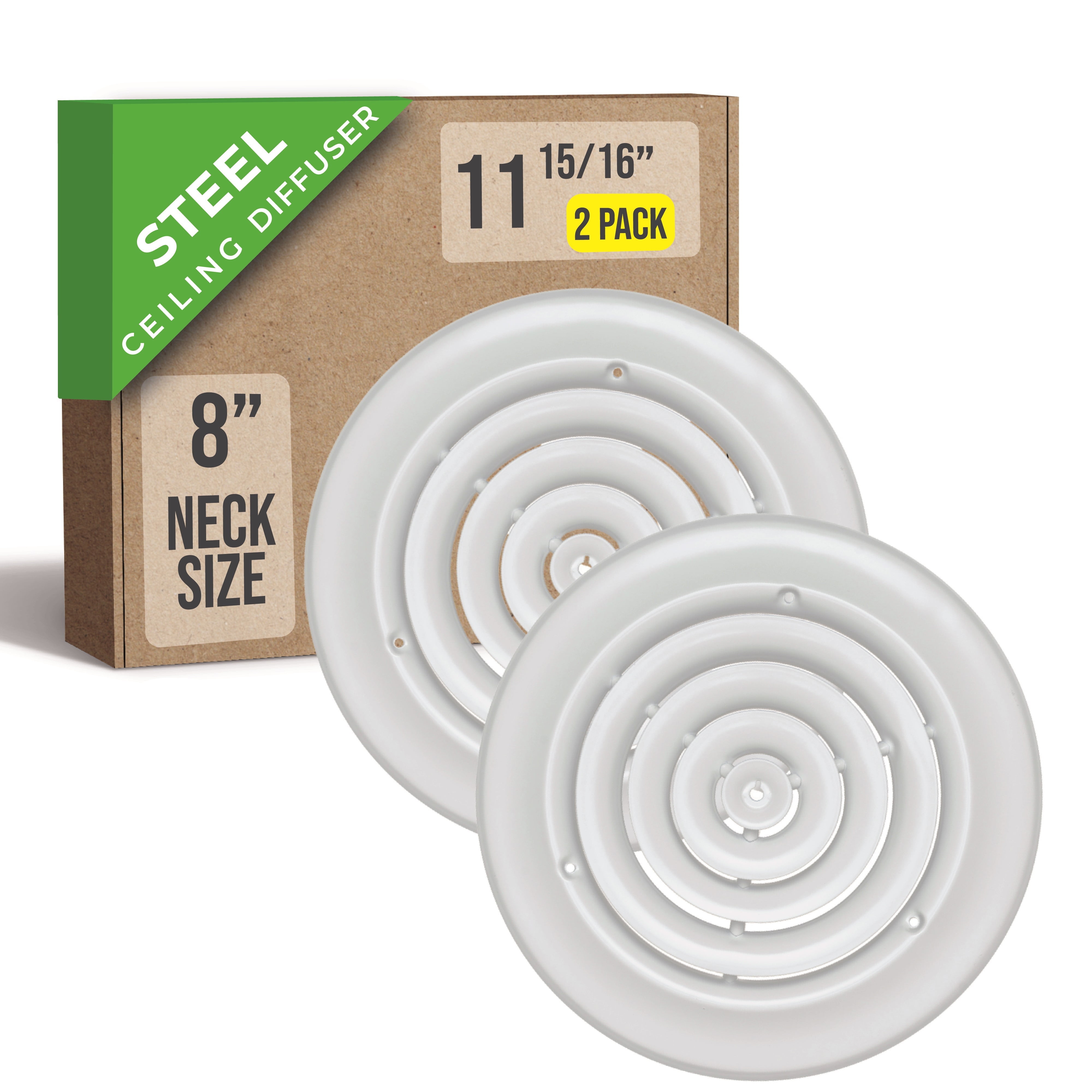 [2 Pack] Fits 8 Inch Neck Air Duct | Steel Round Air Supply Diffuser ...