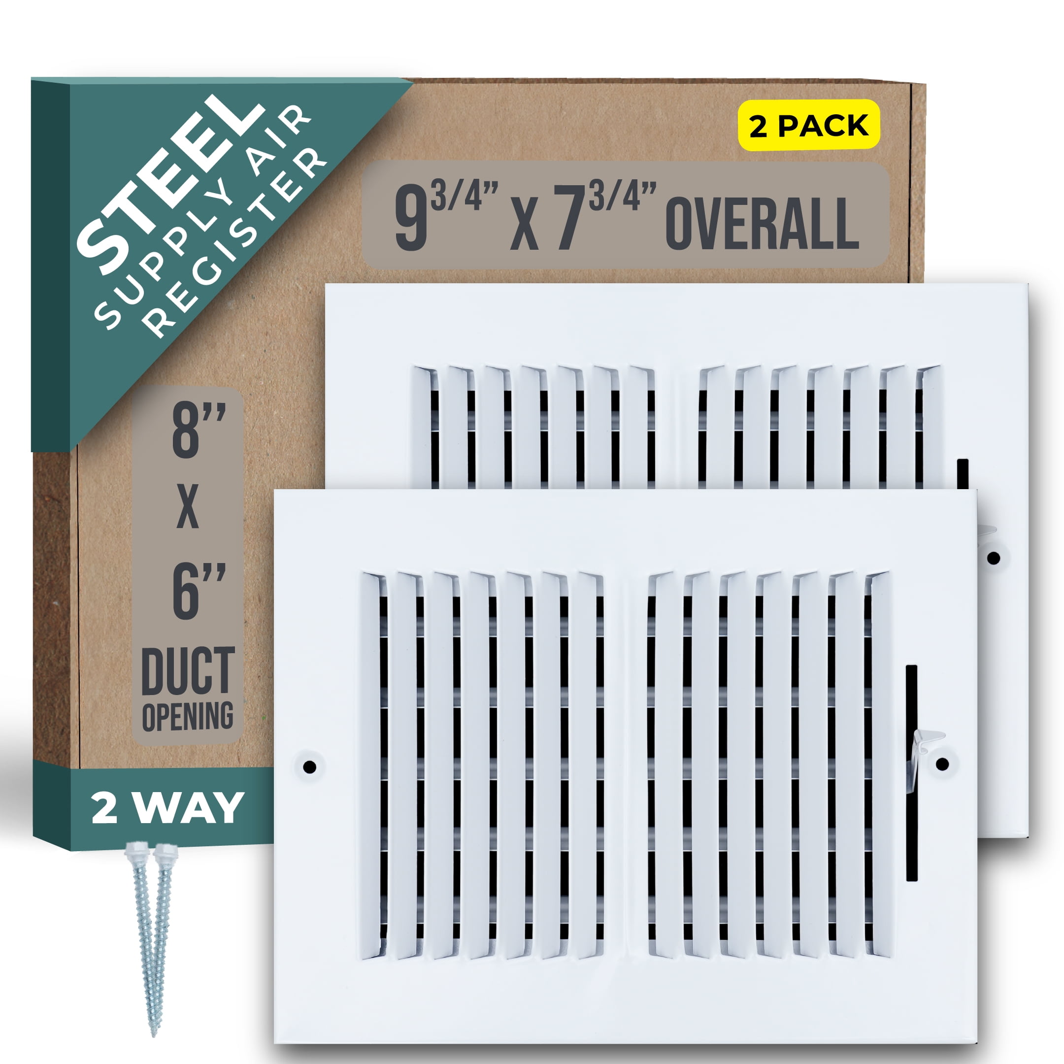 [2 Pack] Fits 8x6 Duct Opening 2 WAY Steel Air Supply Diffuser by ...