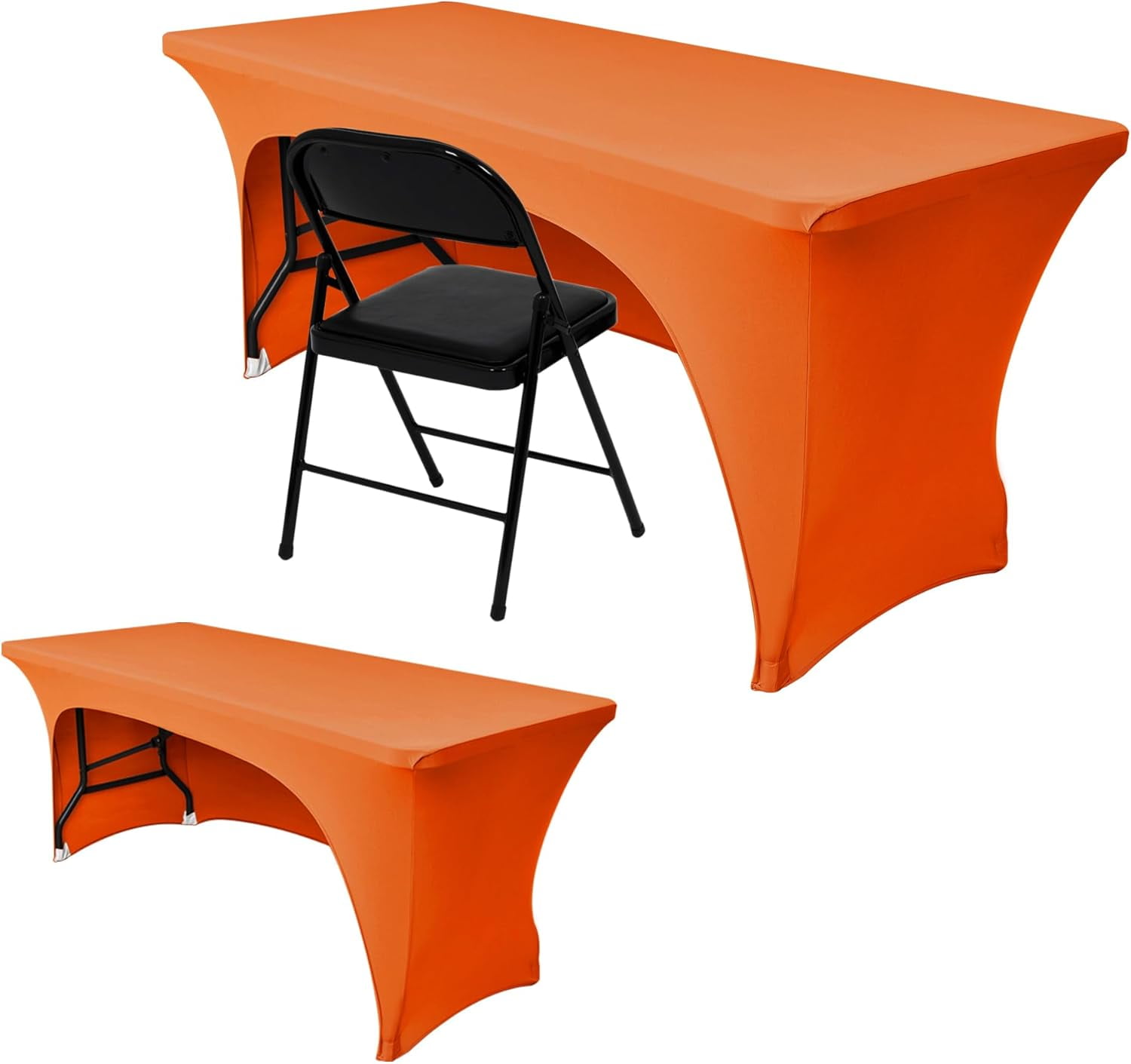 2 Pack Fitted Orange Tablecloth-Spandex Table Covers for 8 Foot Table ...