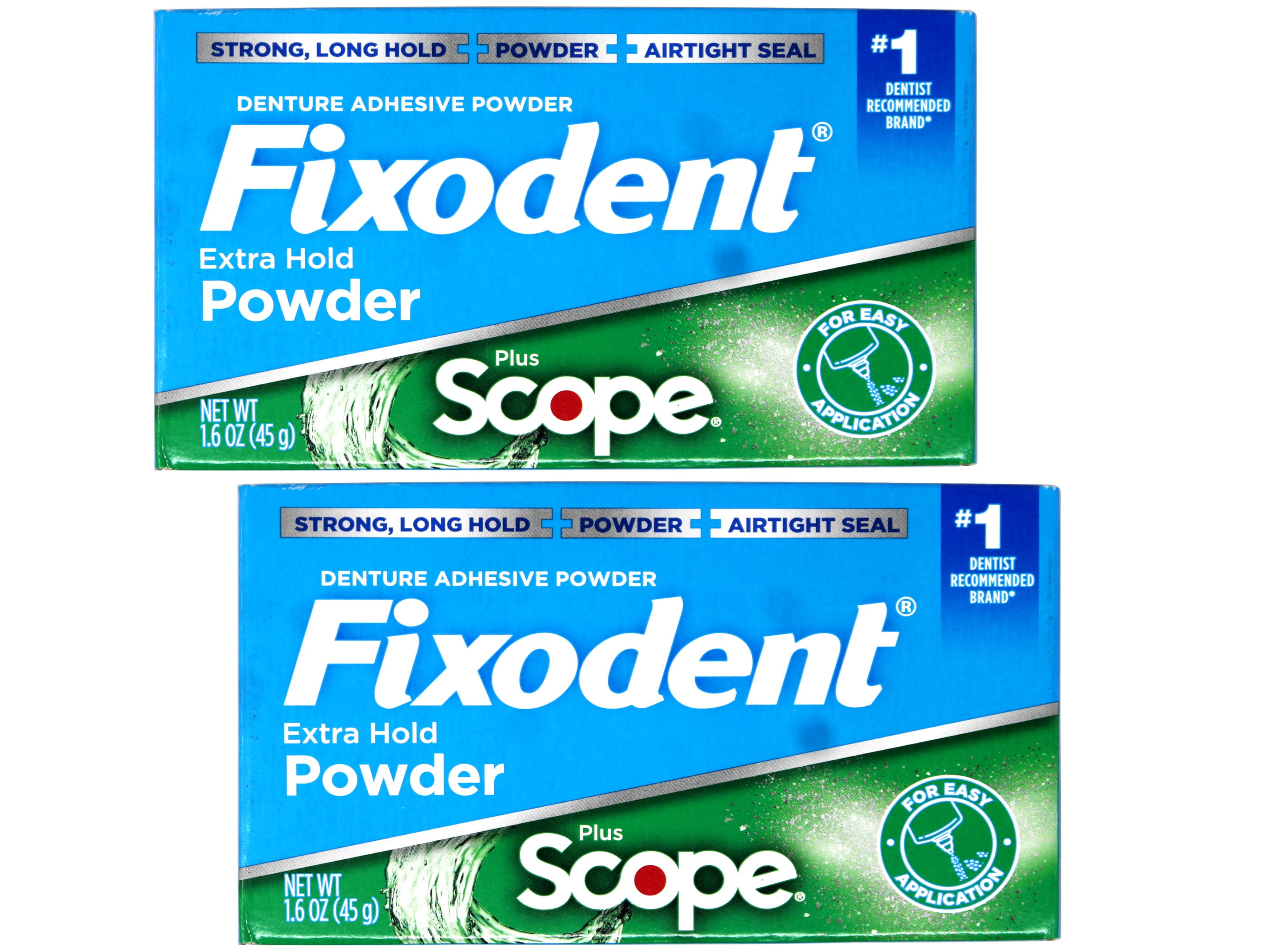2 Pack - Fixodent Denture Adhesive Powder, Extra Strong, Plus Scope ...