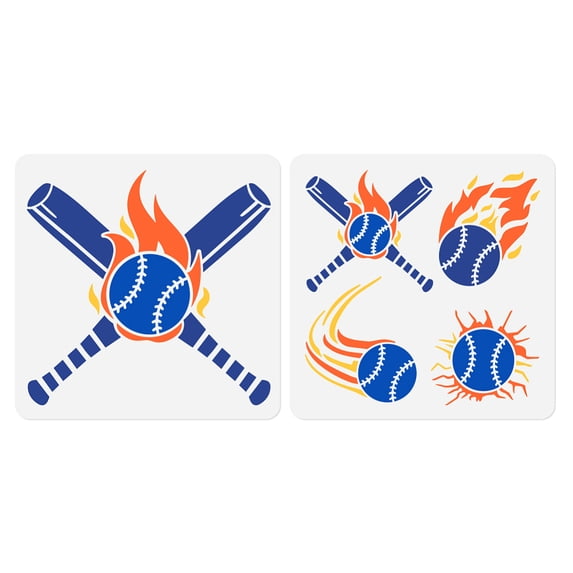 2 Pack Flame Baseball and Bats Sports Stencils for Painting 11.8 x 11.8 ...