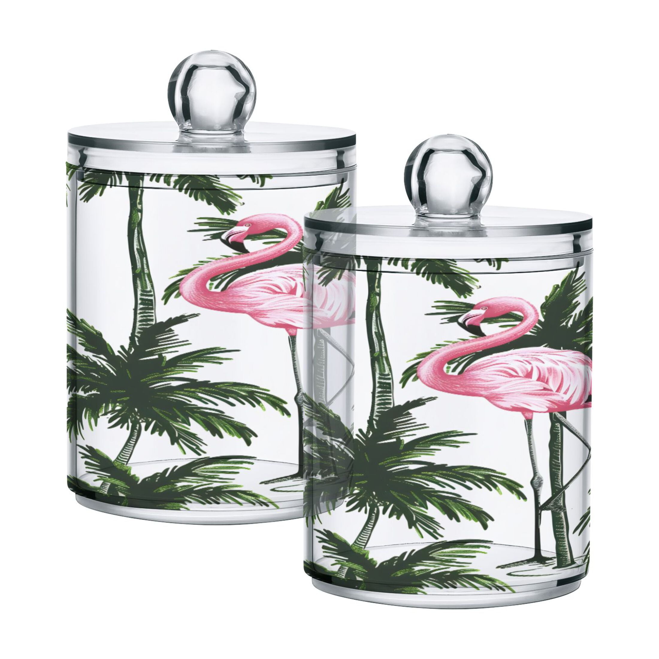2 Pack Flamingos and Palm Trees Qtip Holder Dispenser Clear Plastic ...