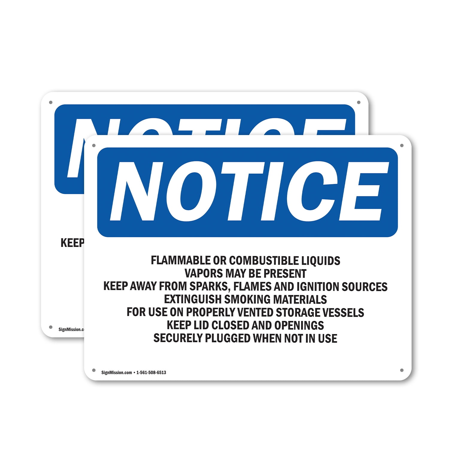 (2 Pack) Flammable Or Combustible Liquids Vapors OSHA Notice Sign 18 ...