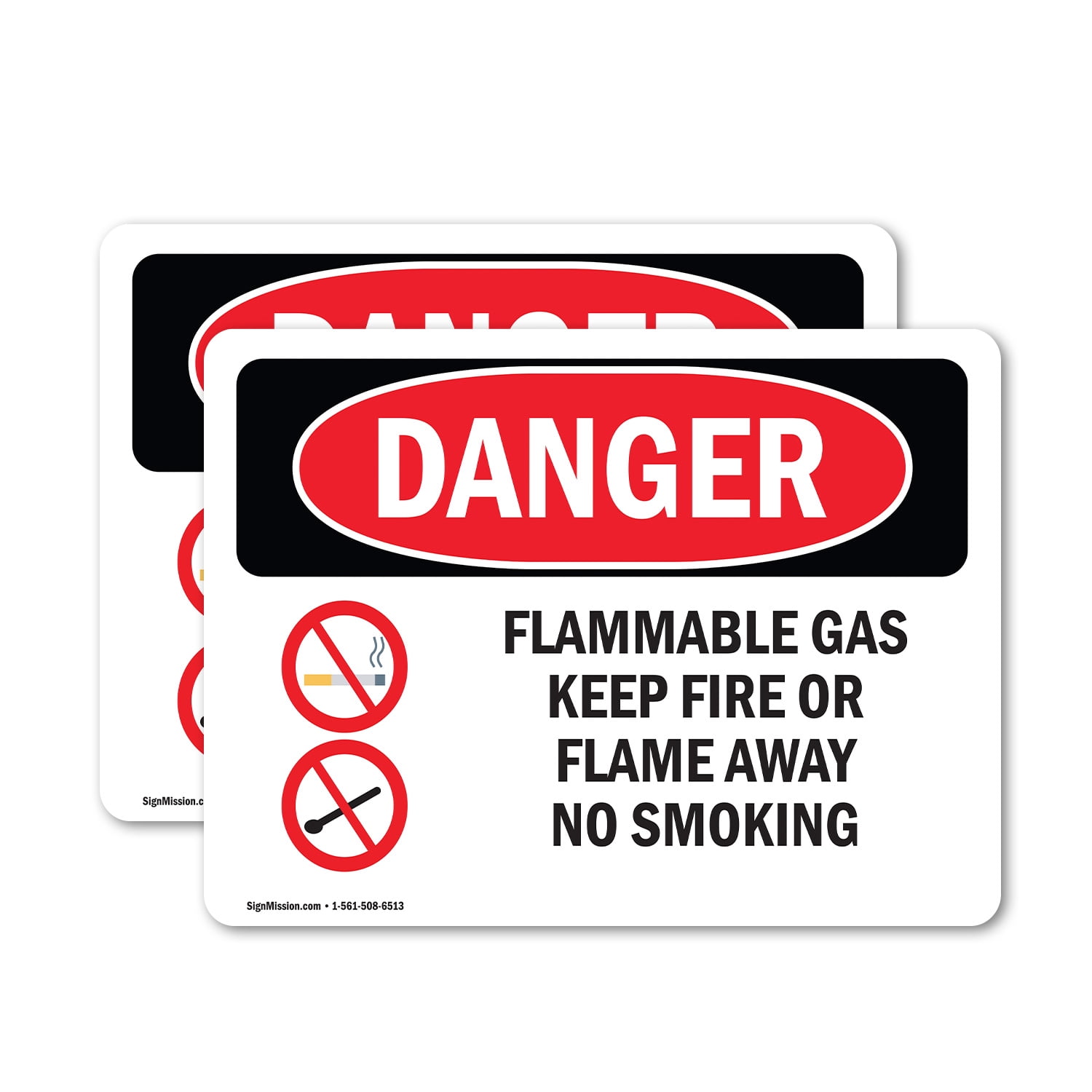 (2 Pack) Flammable Gas Keep Fire Or Flame Away OSHA Danger Sign ...